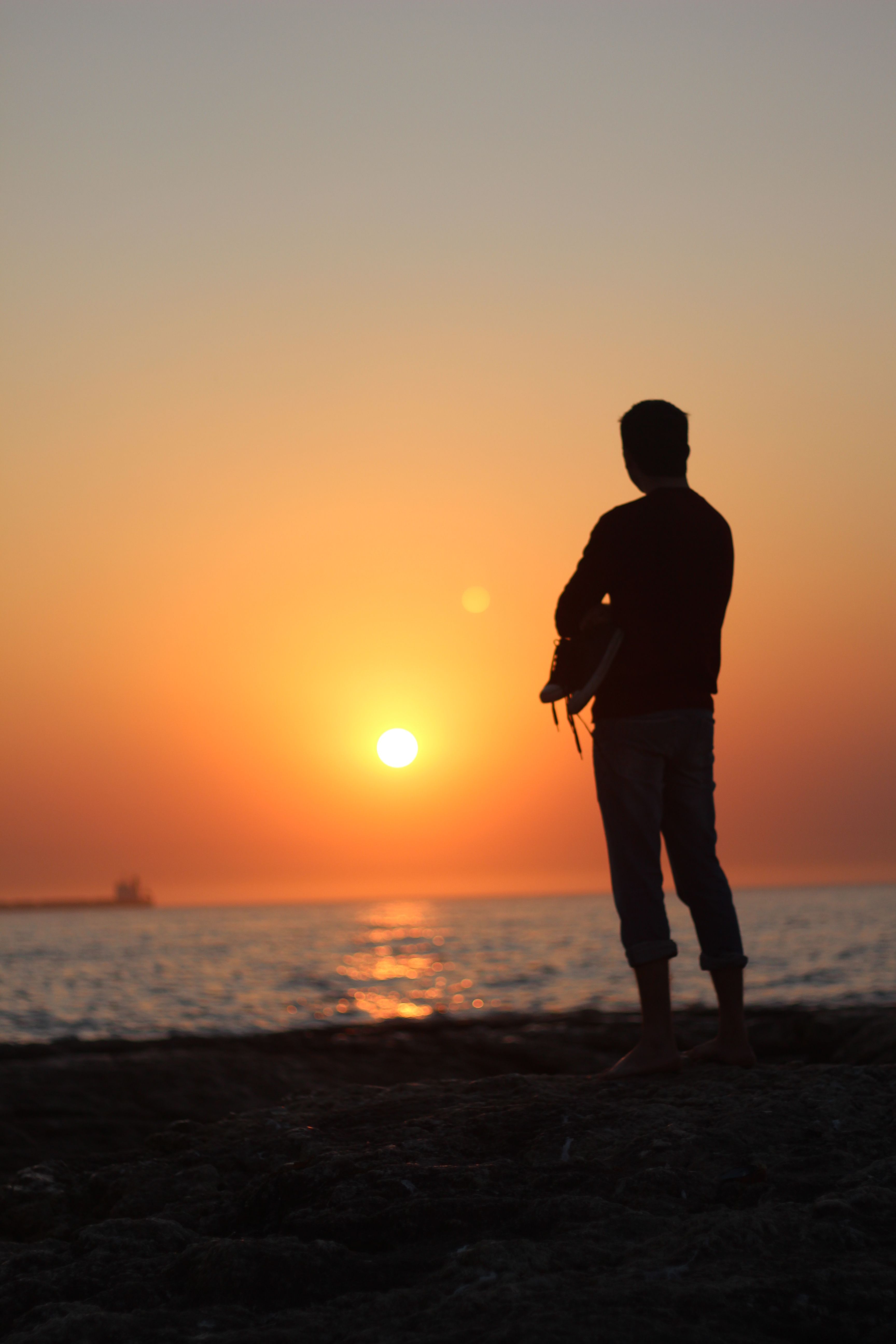 Silhouette Man Beach Sunset