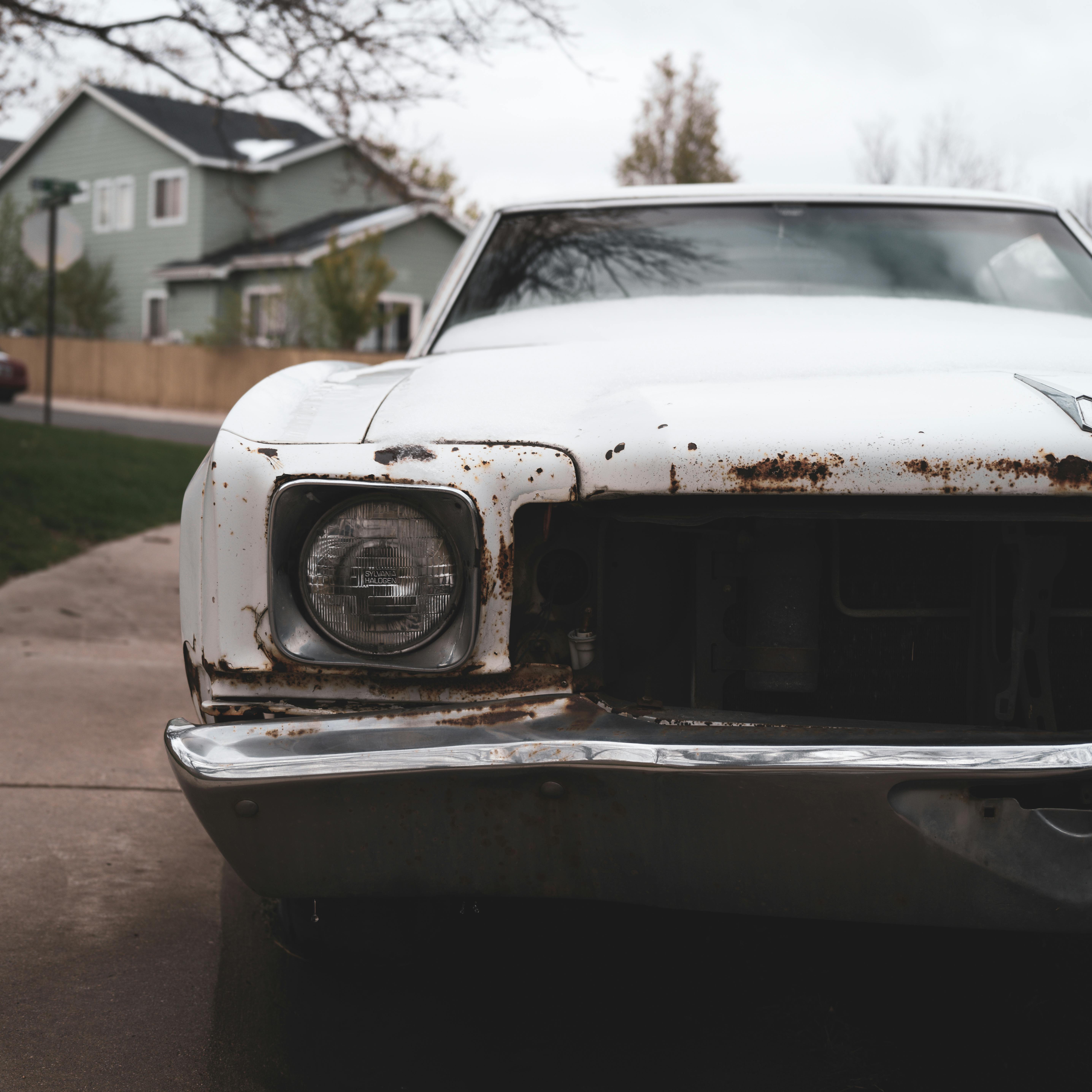 Old Rusty White Car on the Street · Free Stock Photo
