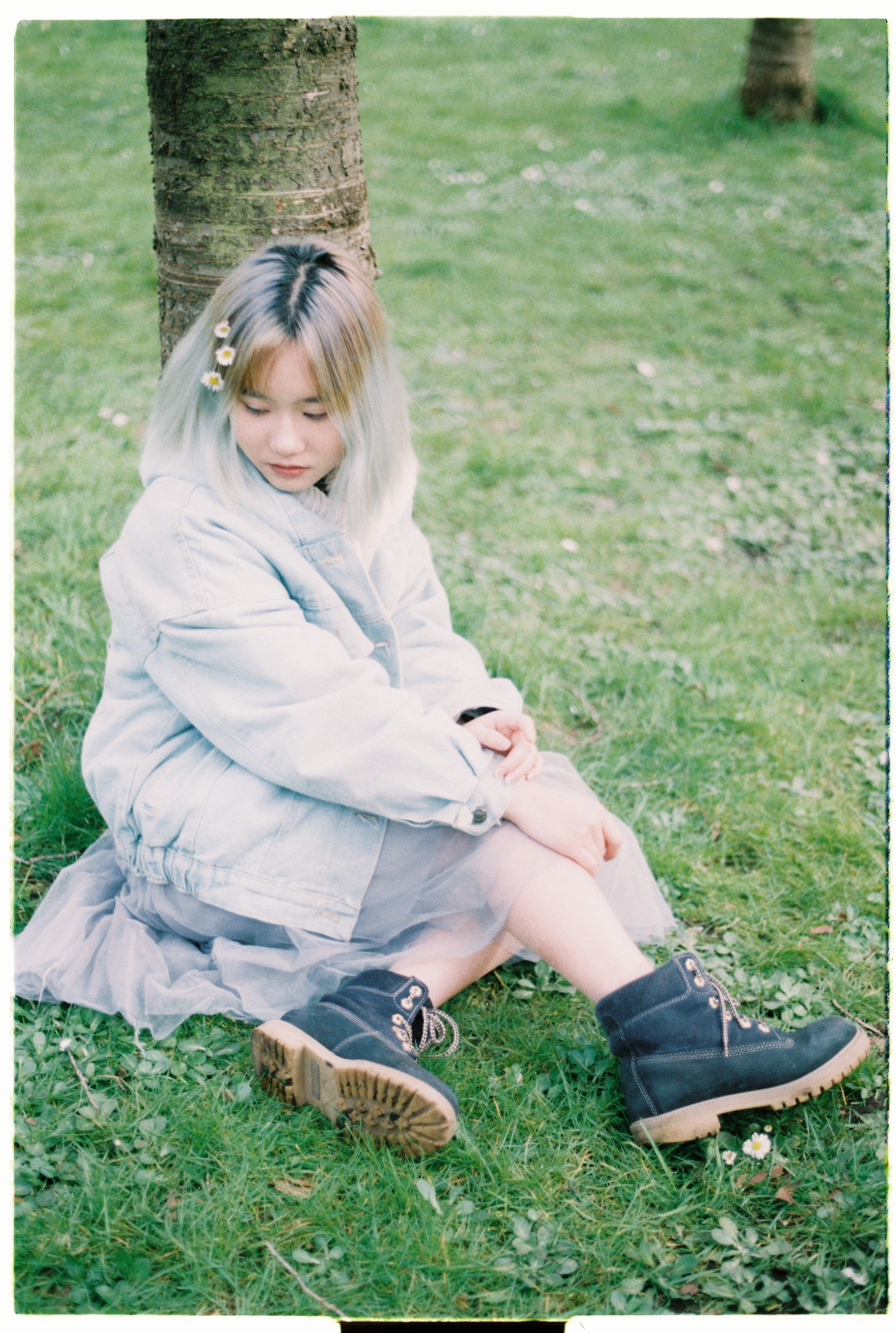 Woman Wearing Denim Jacket Sitting Under a Tree · Free Stock Photo