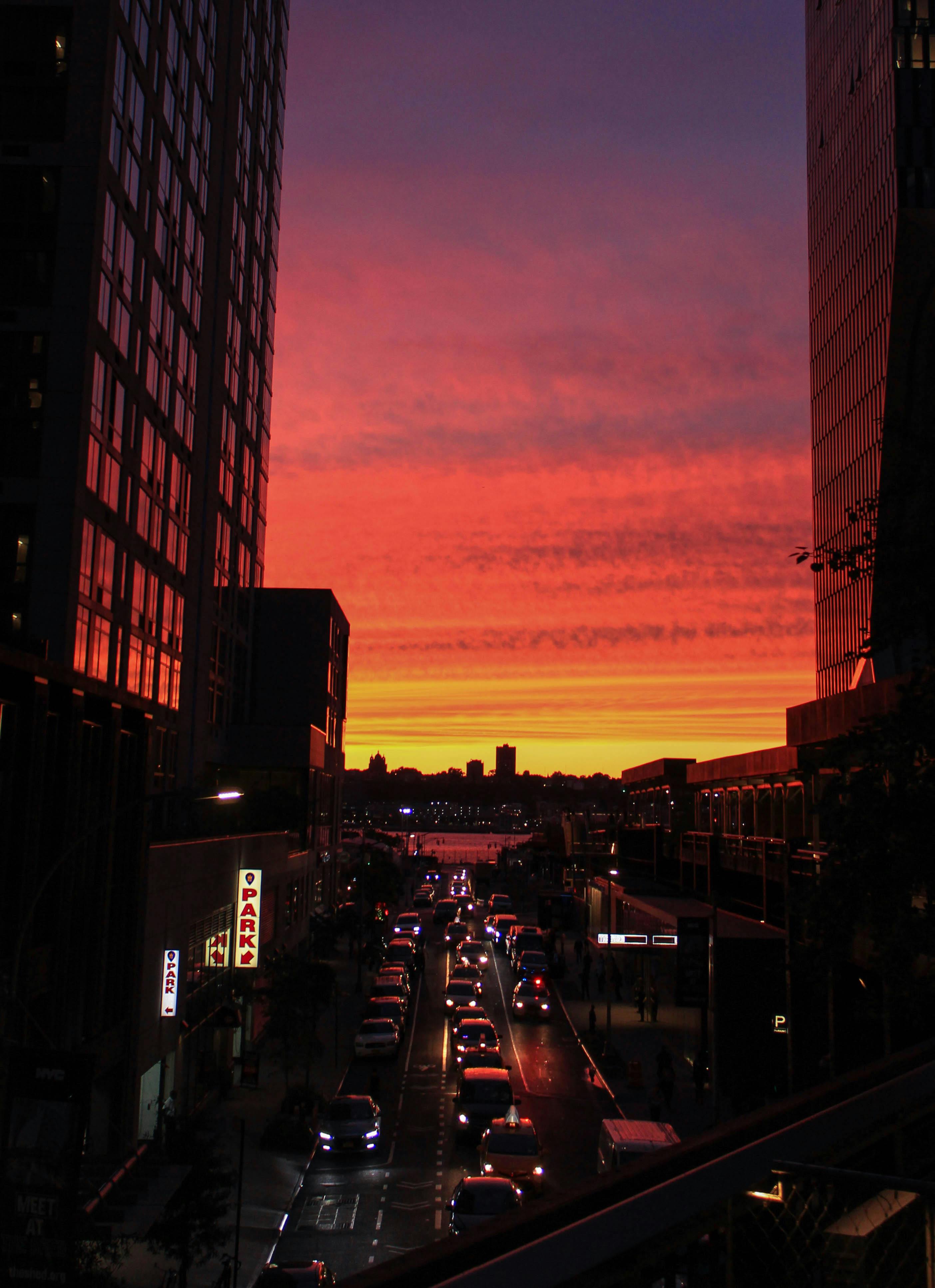 Scenic Sunset above City Downtown Road · Free Stock Photo