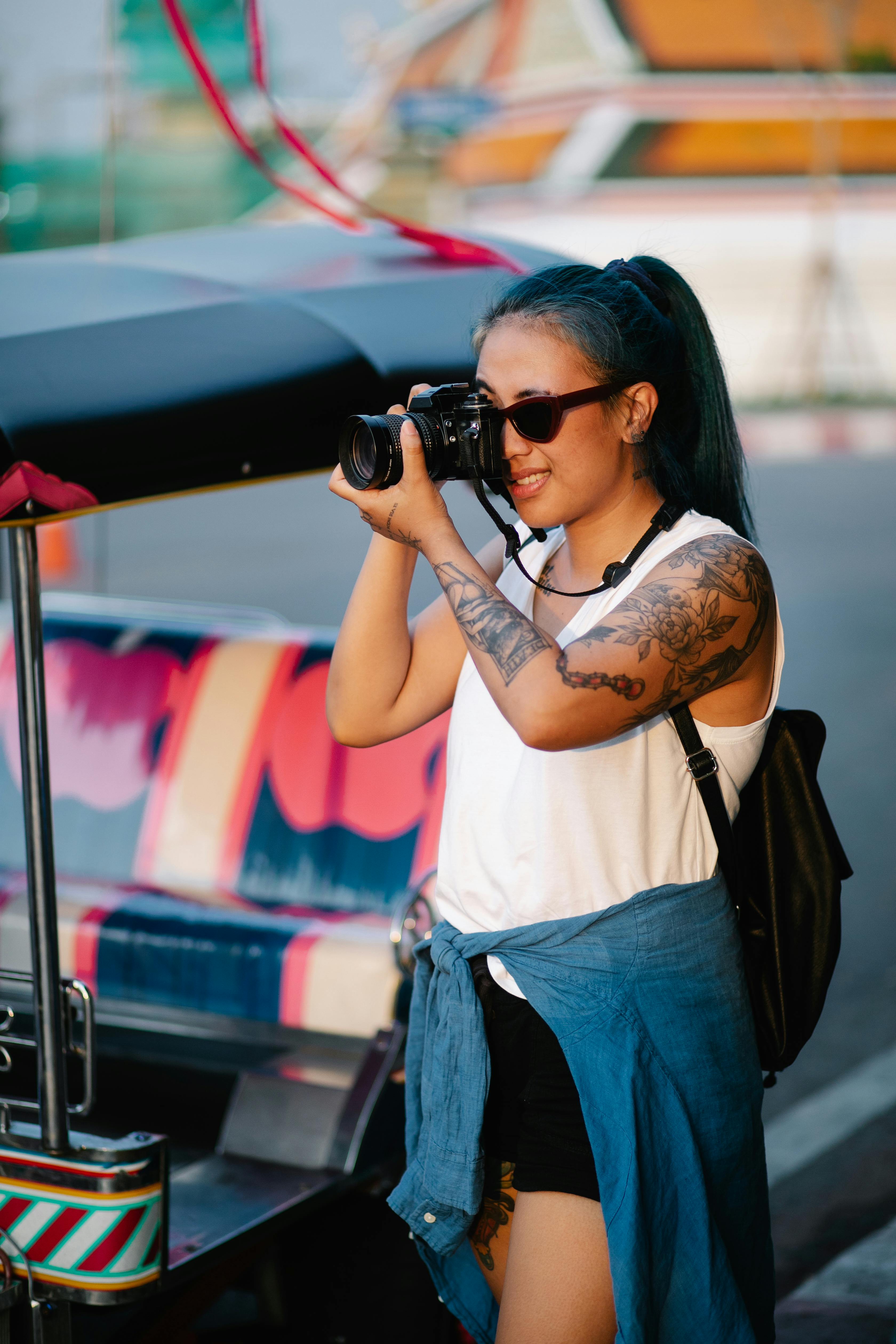 A Tourist Talking With Locals Or A Backpacker Exploring A City Photos ...