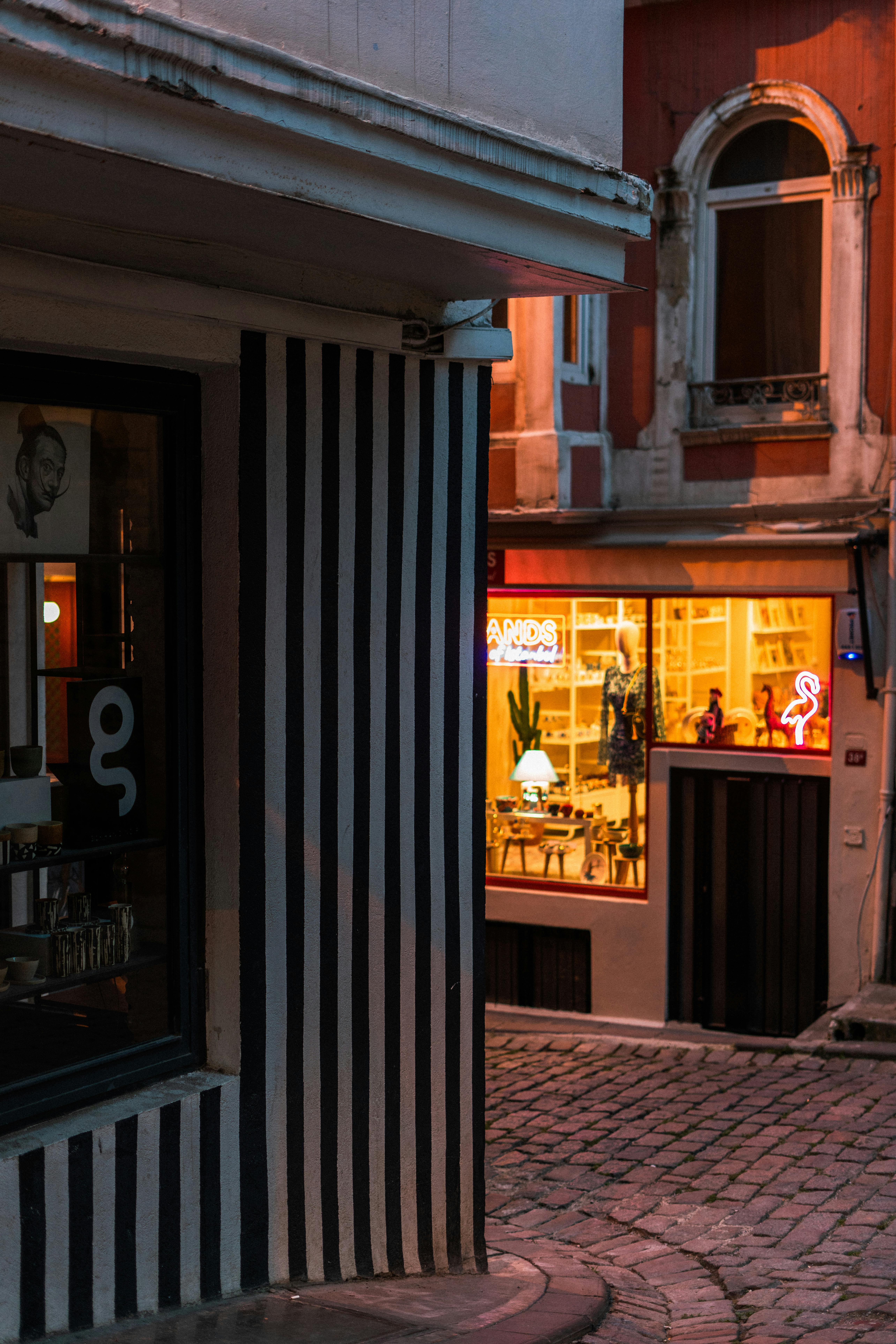 Photo of a Shop Along a Cobblestone Street · Free Stock Photo