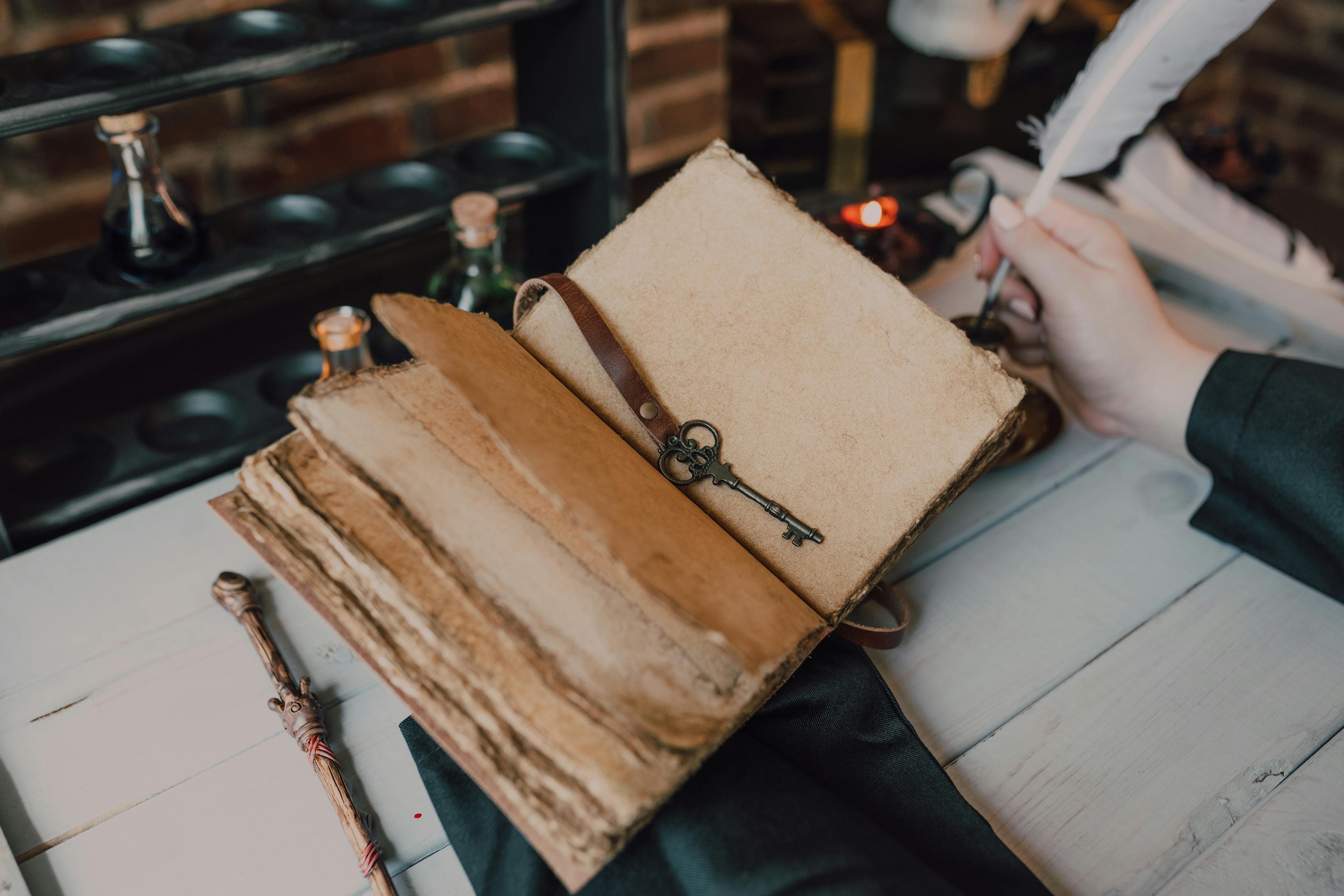Close-Up Shot of a Person Writing on a Spell Book · Free Stock Photo