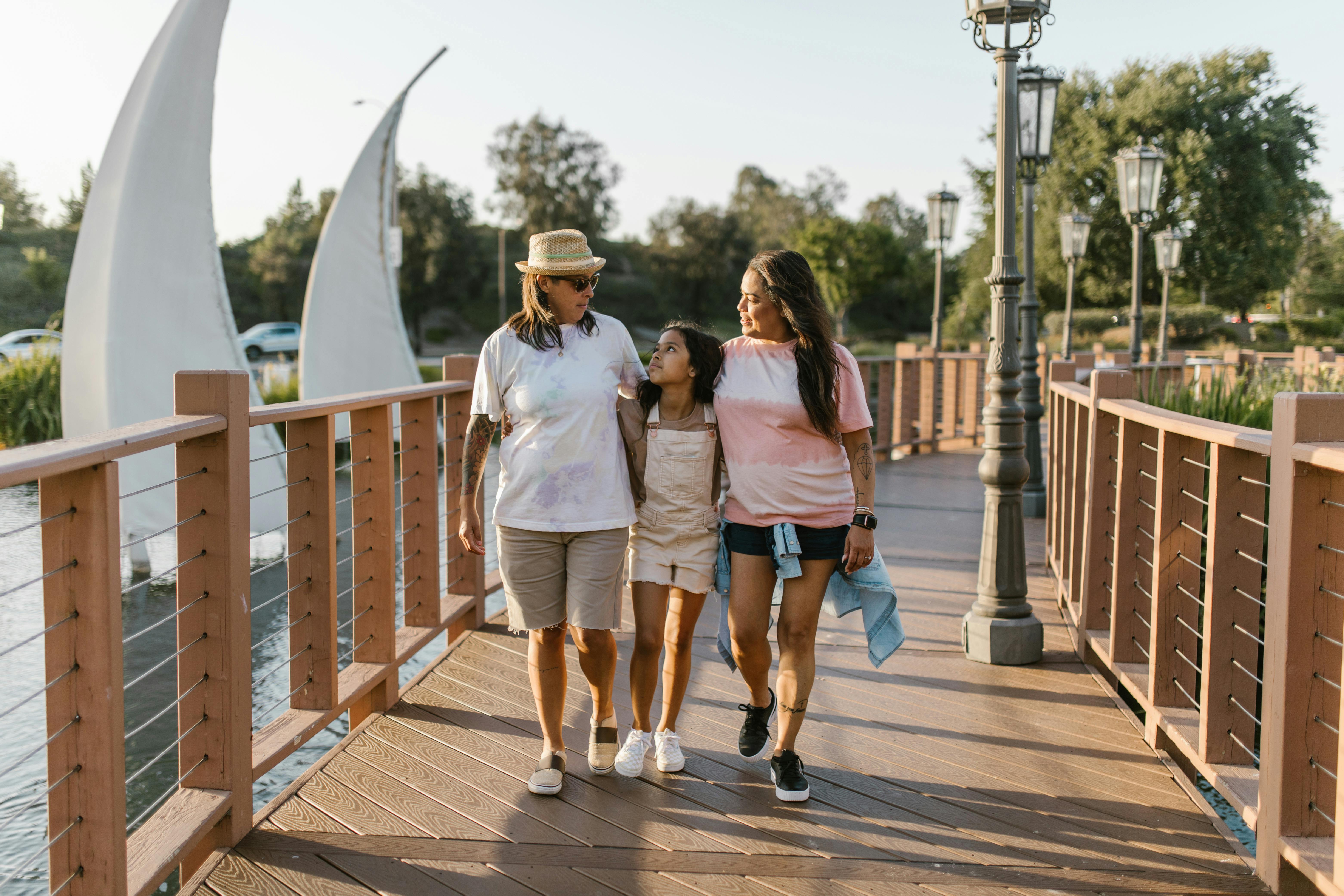A Family Walking in the Footbridge · Free Stock Photo
