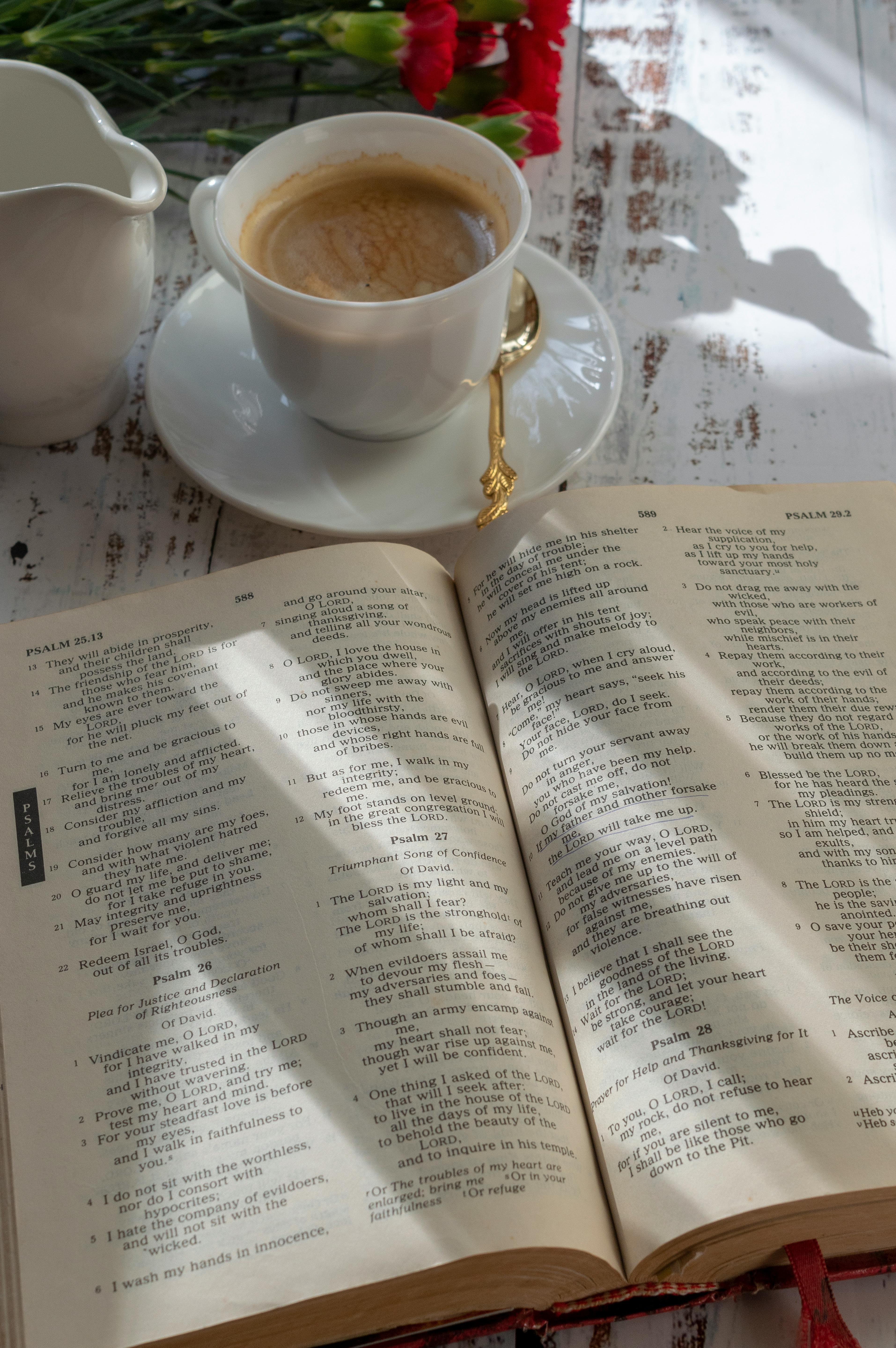 Cup of Coffee and Open Book · Free Stock Photo