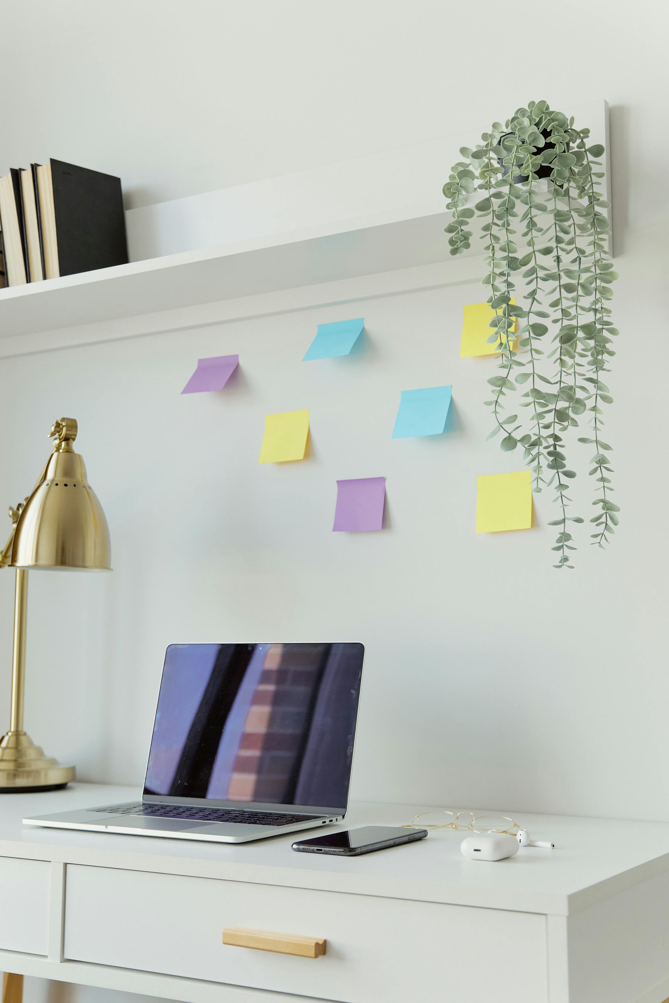 Sticky Notes over White Desk with Laptop · Free Stock Photo