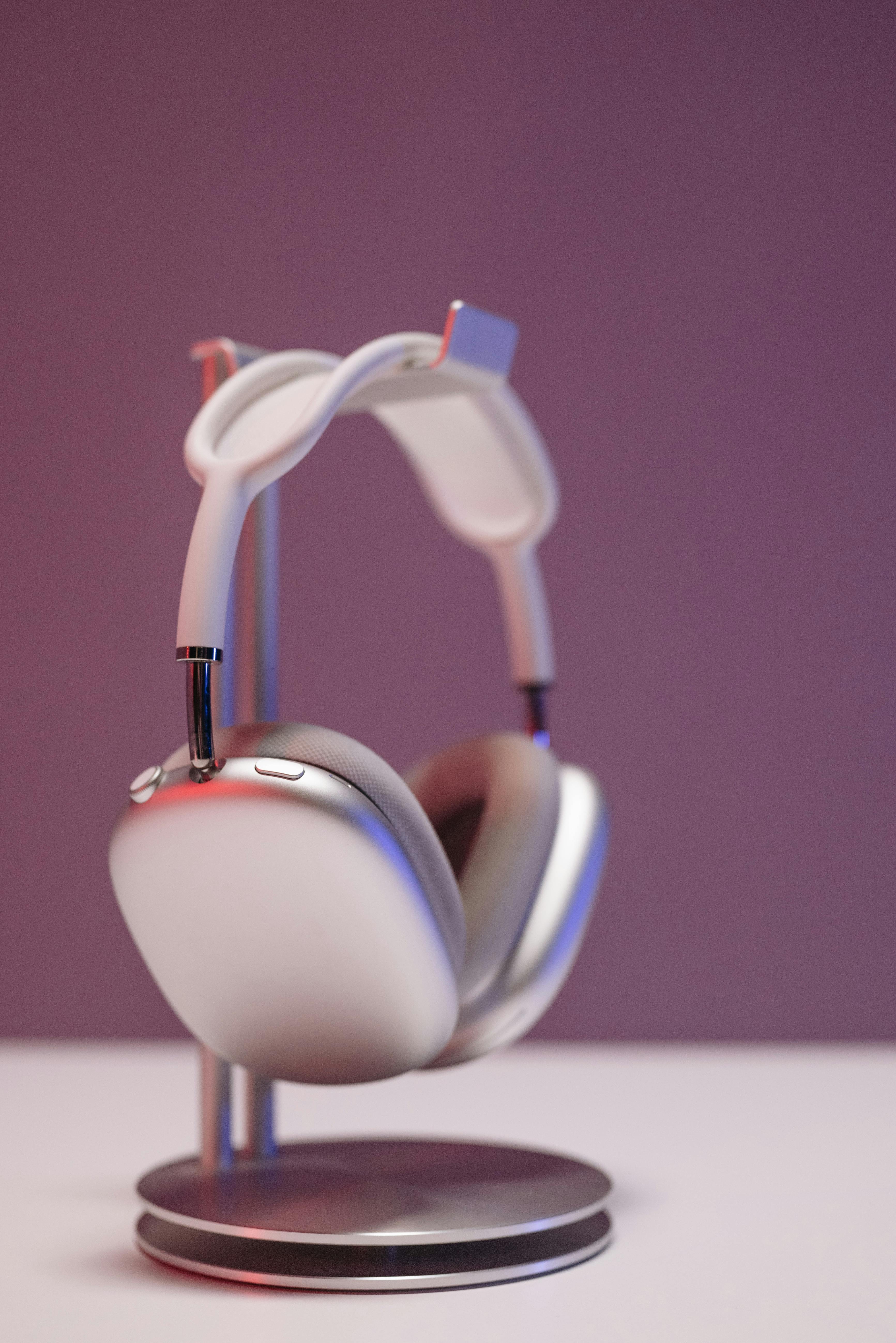 Close-Up Photo of a Purple Headphone Display on a Stand · Free Stock Photo