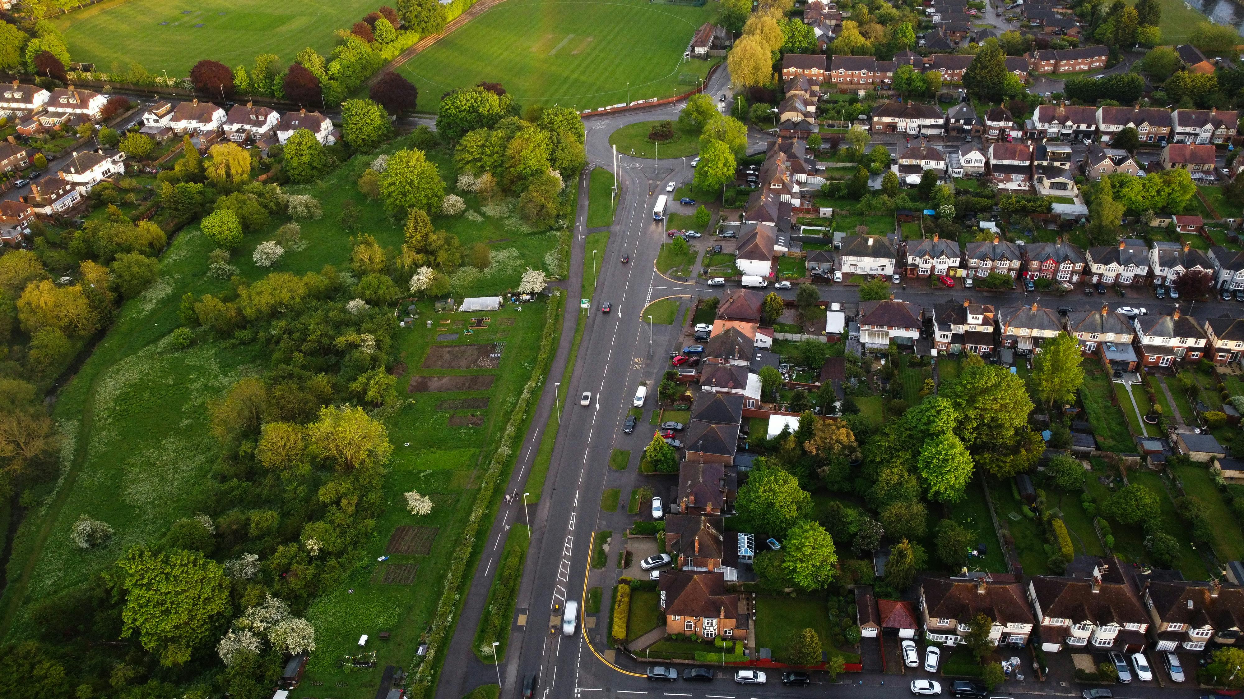 Aerial View of a Town Residential Area with Houses · Free Stock Photo