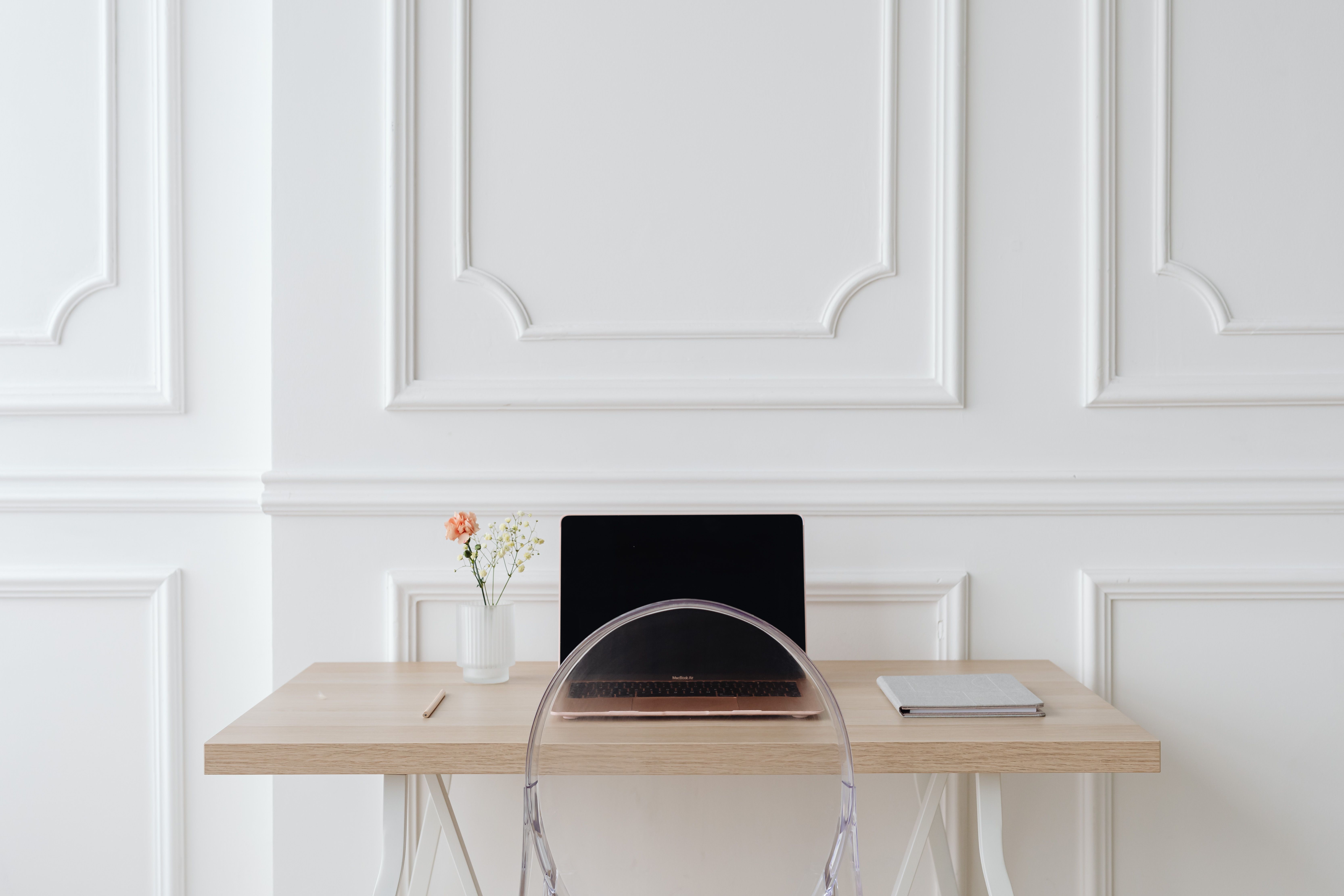 Silver MacBook on White Table · Free Stock Photo