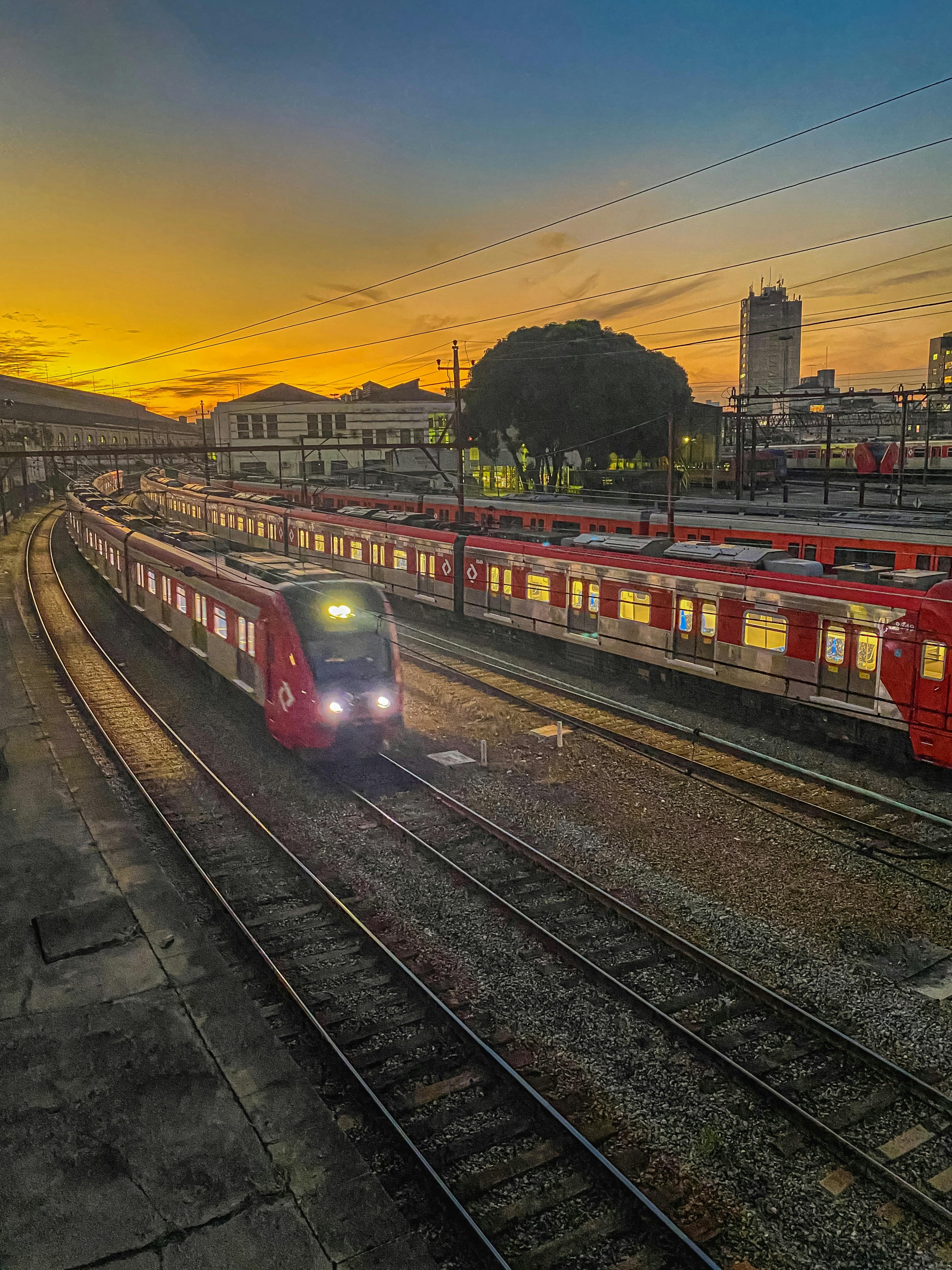 High Angle Shot of Trains · Free Stock Photo