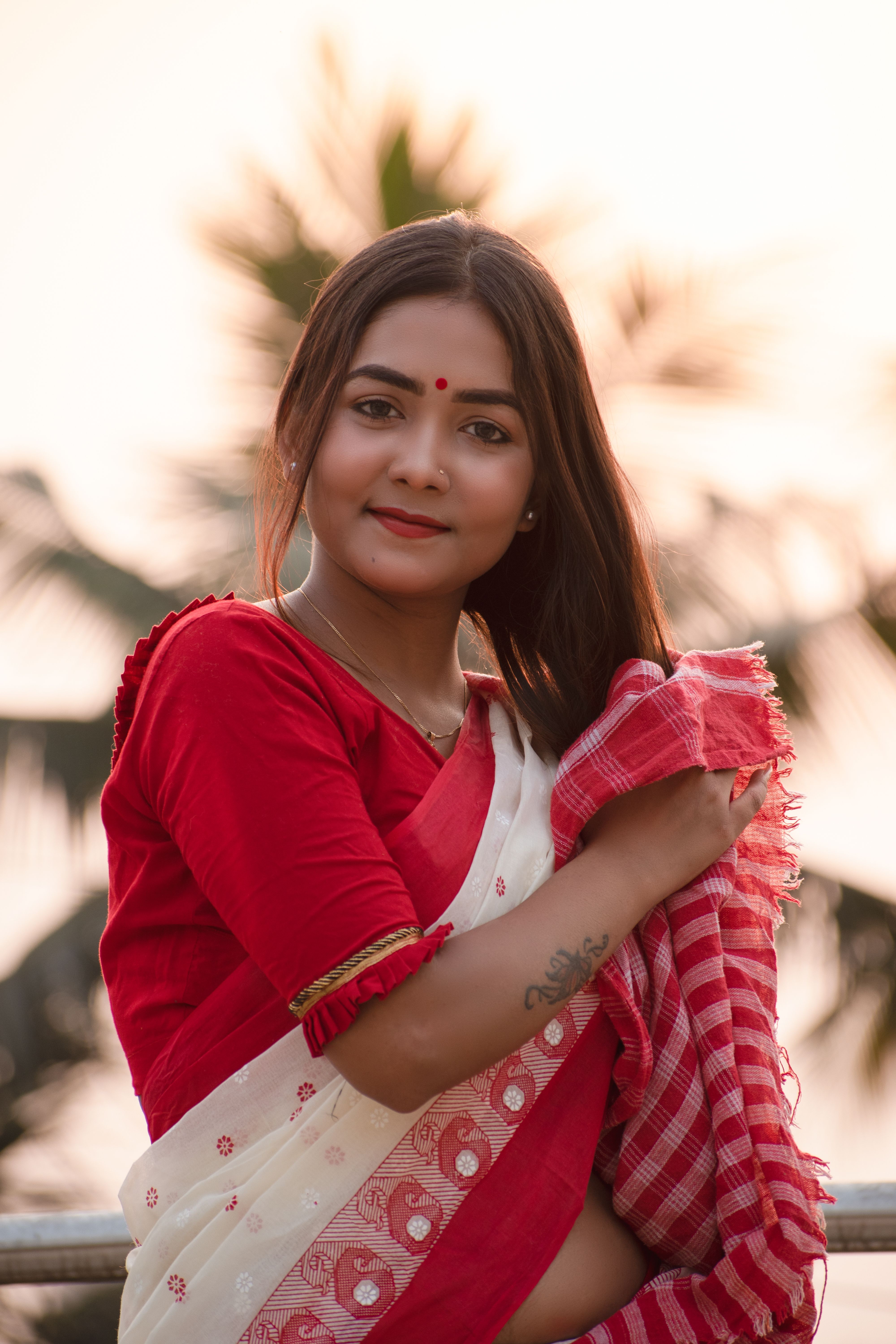 A cute beautiful girl in Indian ethnic saree and folk dance costume ...