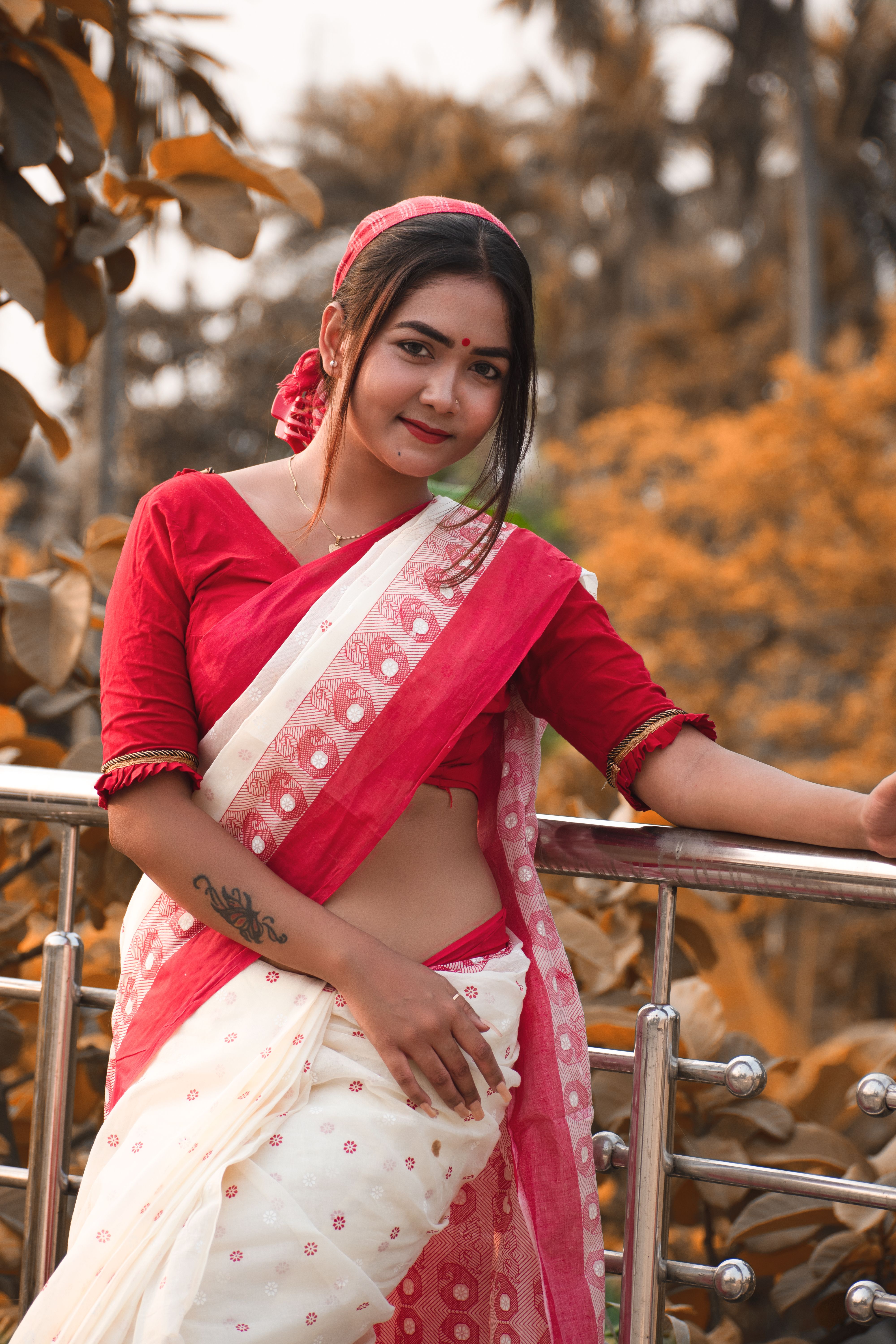 A cute beautiful girl in Indian ethnic saree and folk dance costume ...