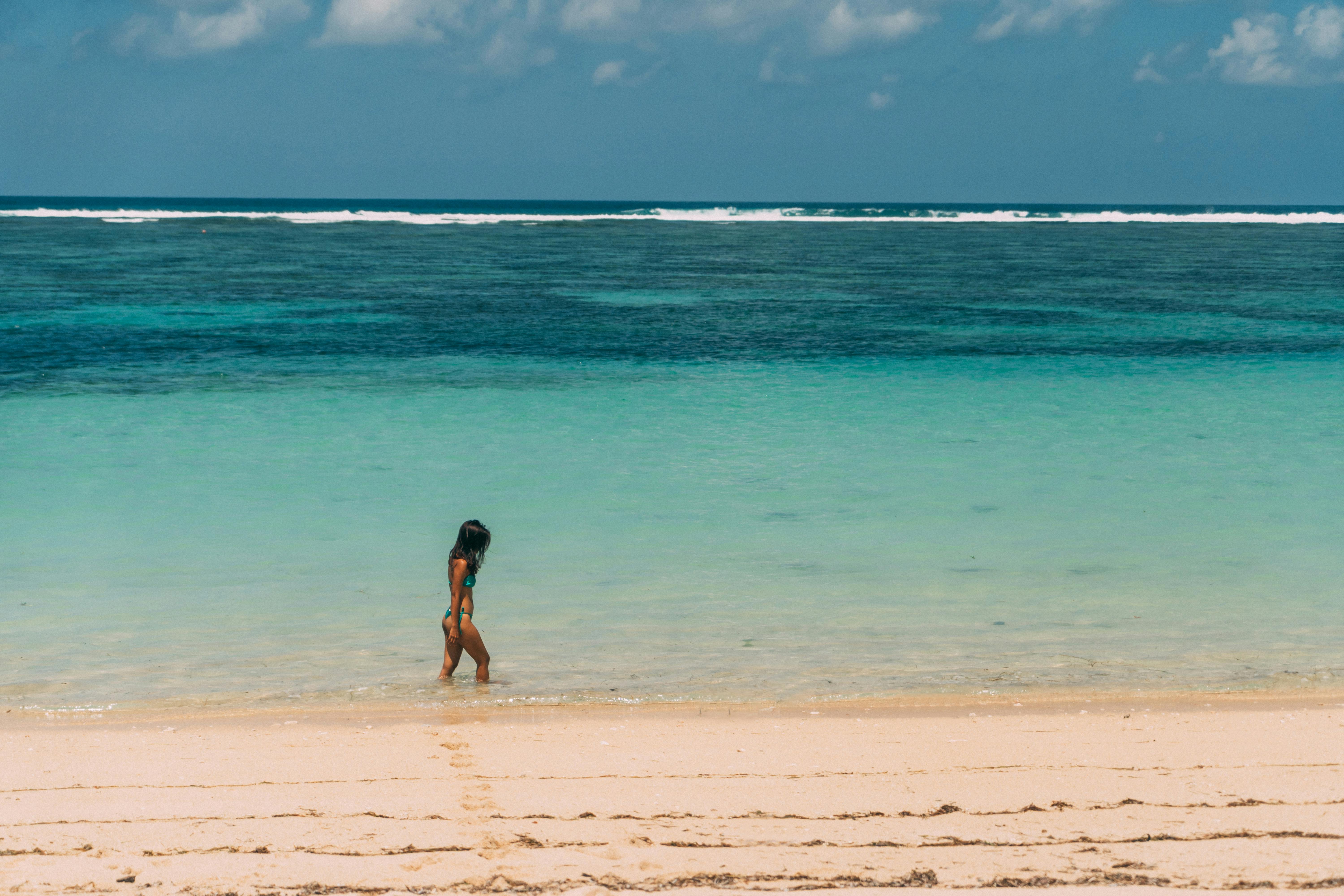 A Woman in Bikini Walking on Beach · Free Stock Photo