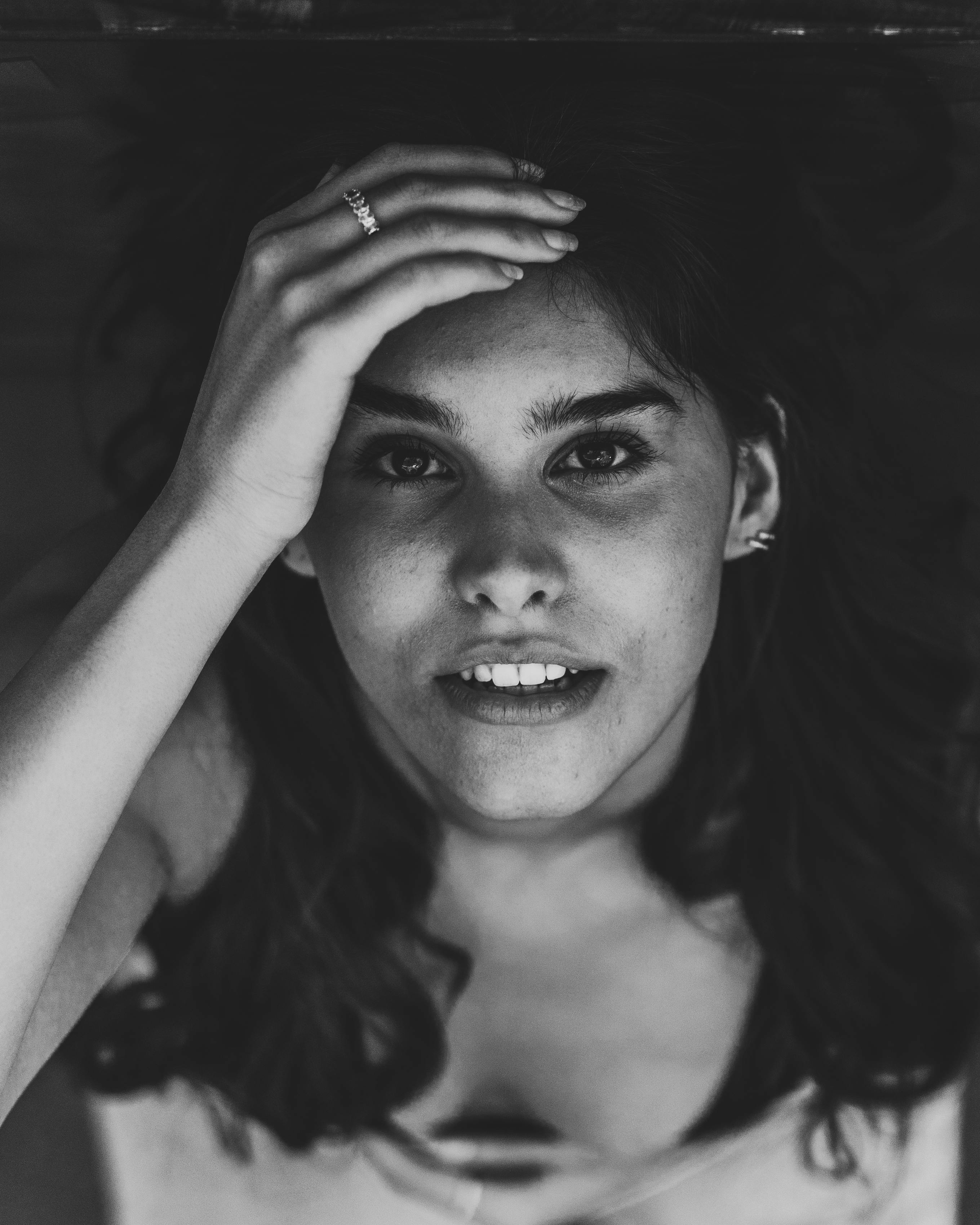 Grayscale Photo of Woman Smiling · Free Stock Photo