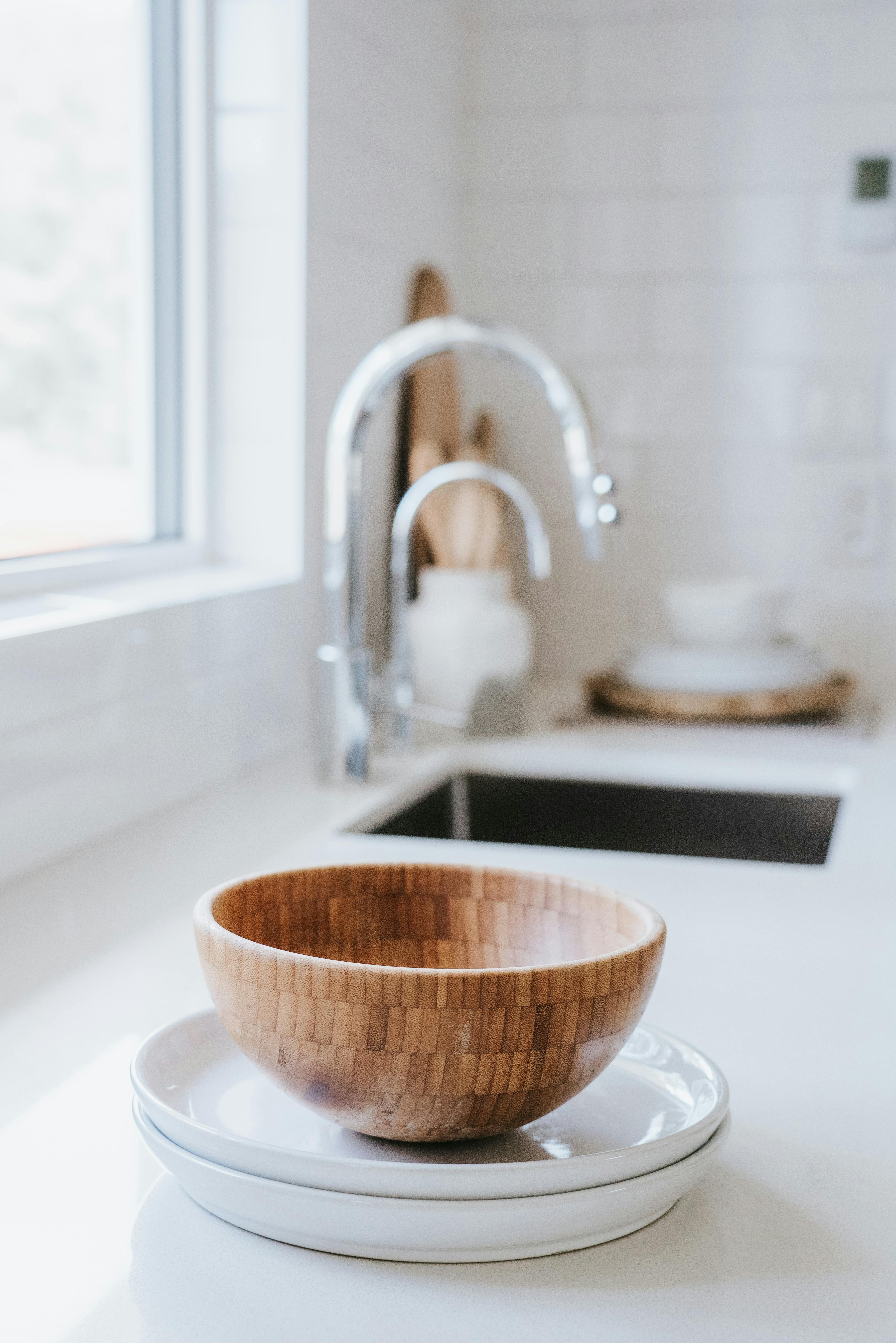 Brown Wooden Bowl Beside the Sink · Free Stock Photo