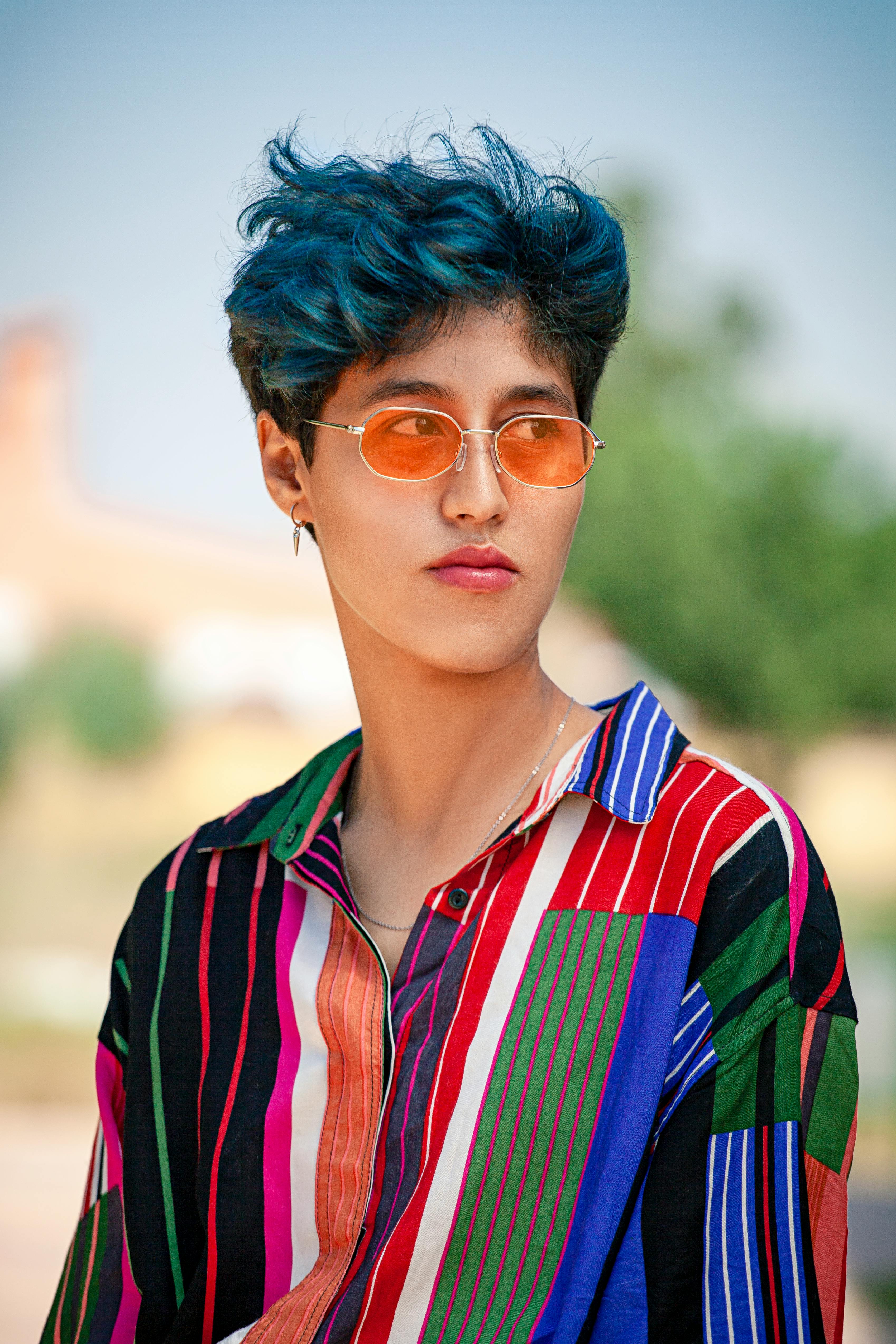 Blue Haired Person with Orange Sunglasses · Free Stock Photo