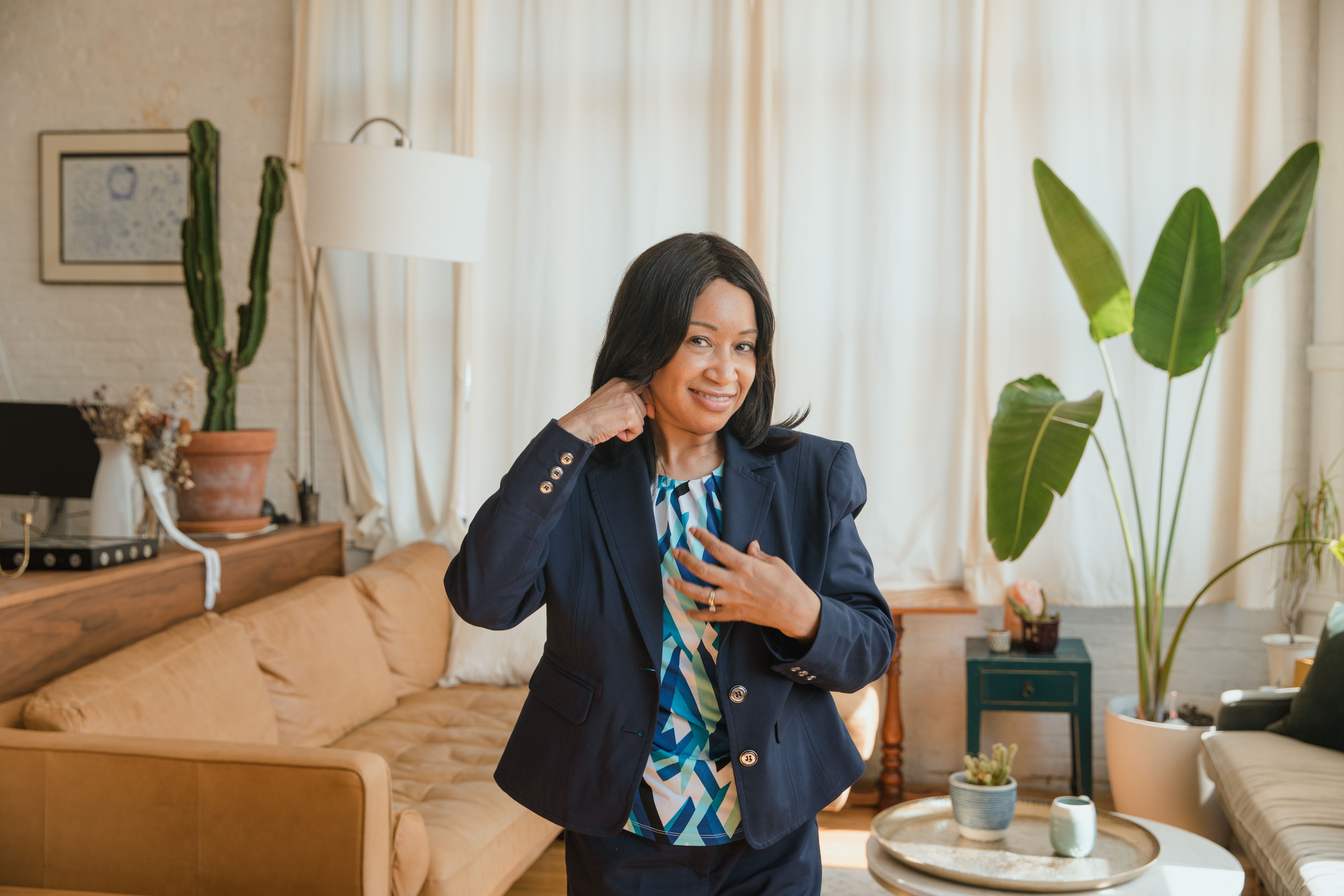 Woman In Blue Clothes Smiling · Free Stock Photo