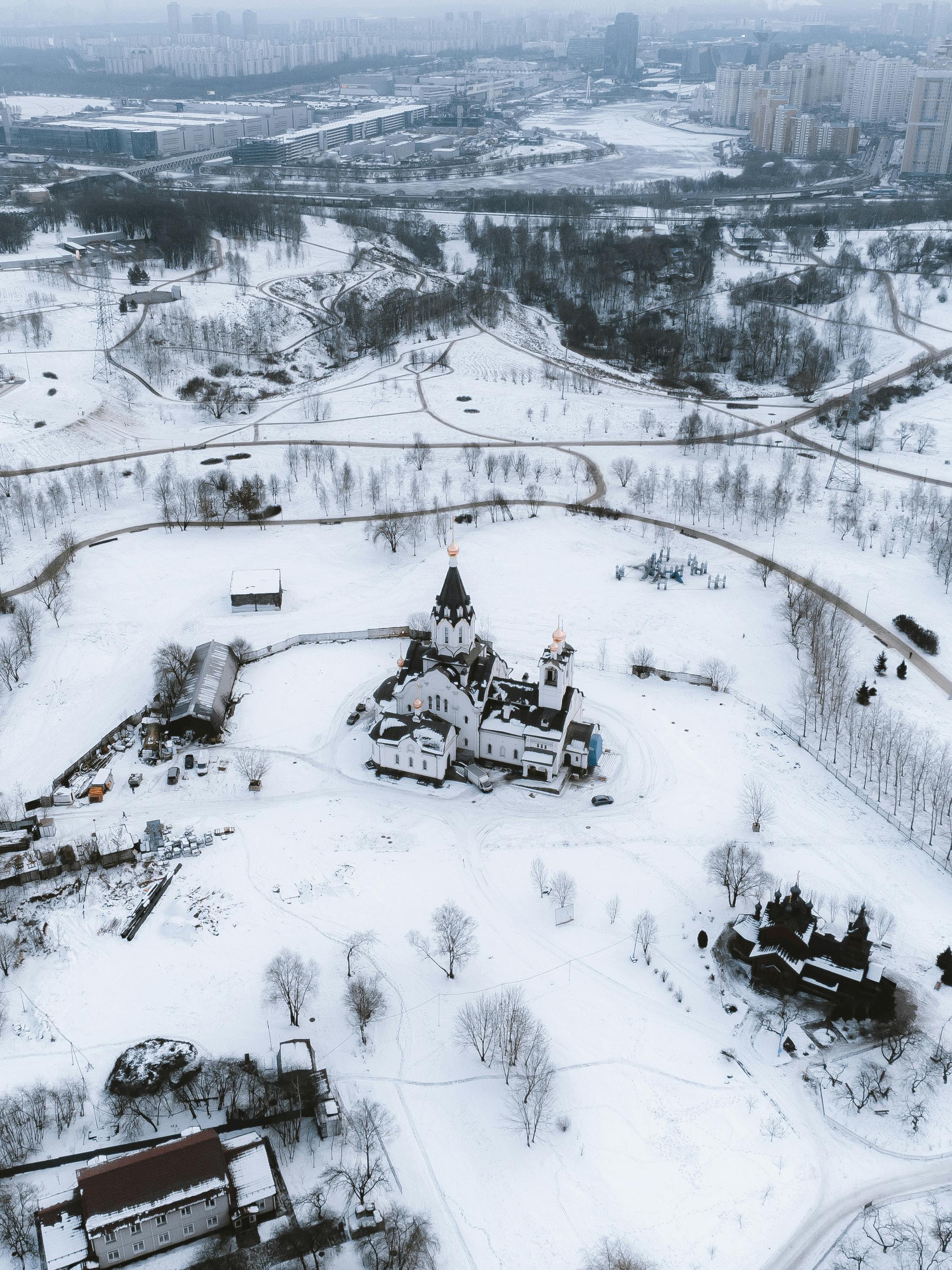 Aerial Photography of a Snow Covered Town · Free Stock Photo