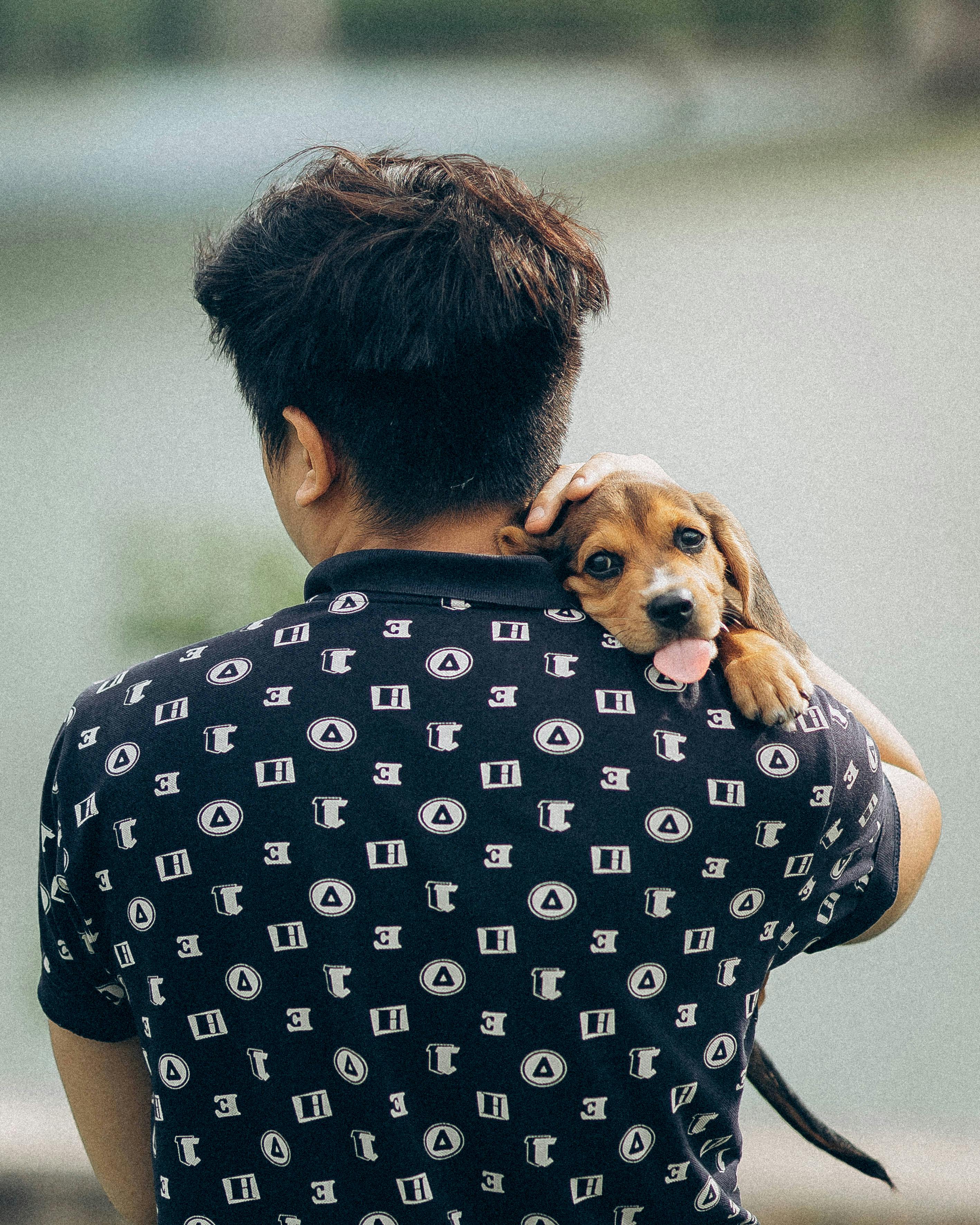 A Back View of a Man in Black Shirt Carrying His Dog · Free Stock Photo