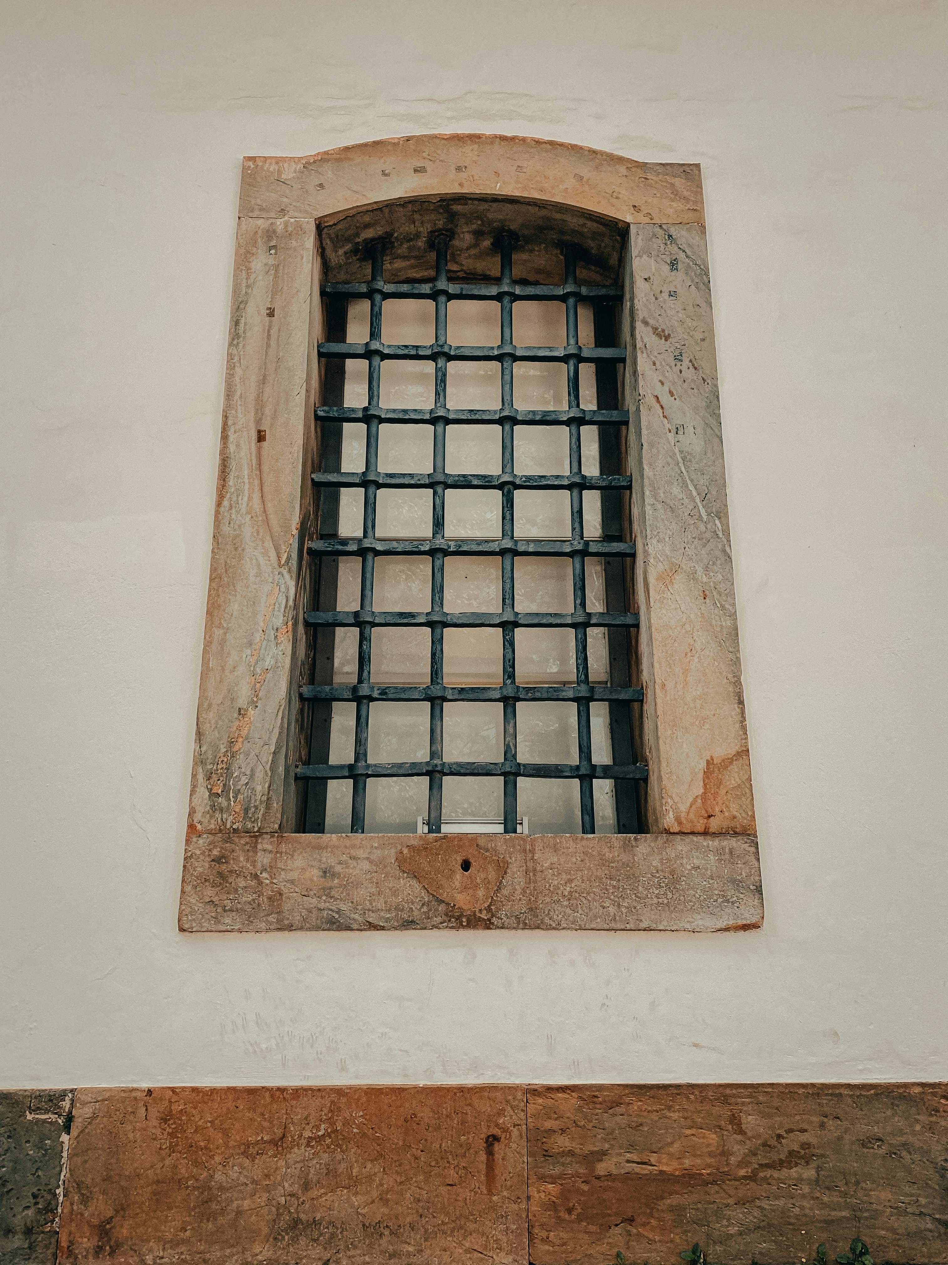 Metal Bars on Window on White Wall · Free Stock Photo