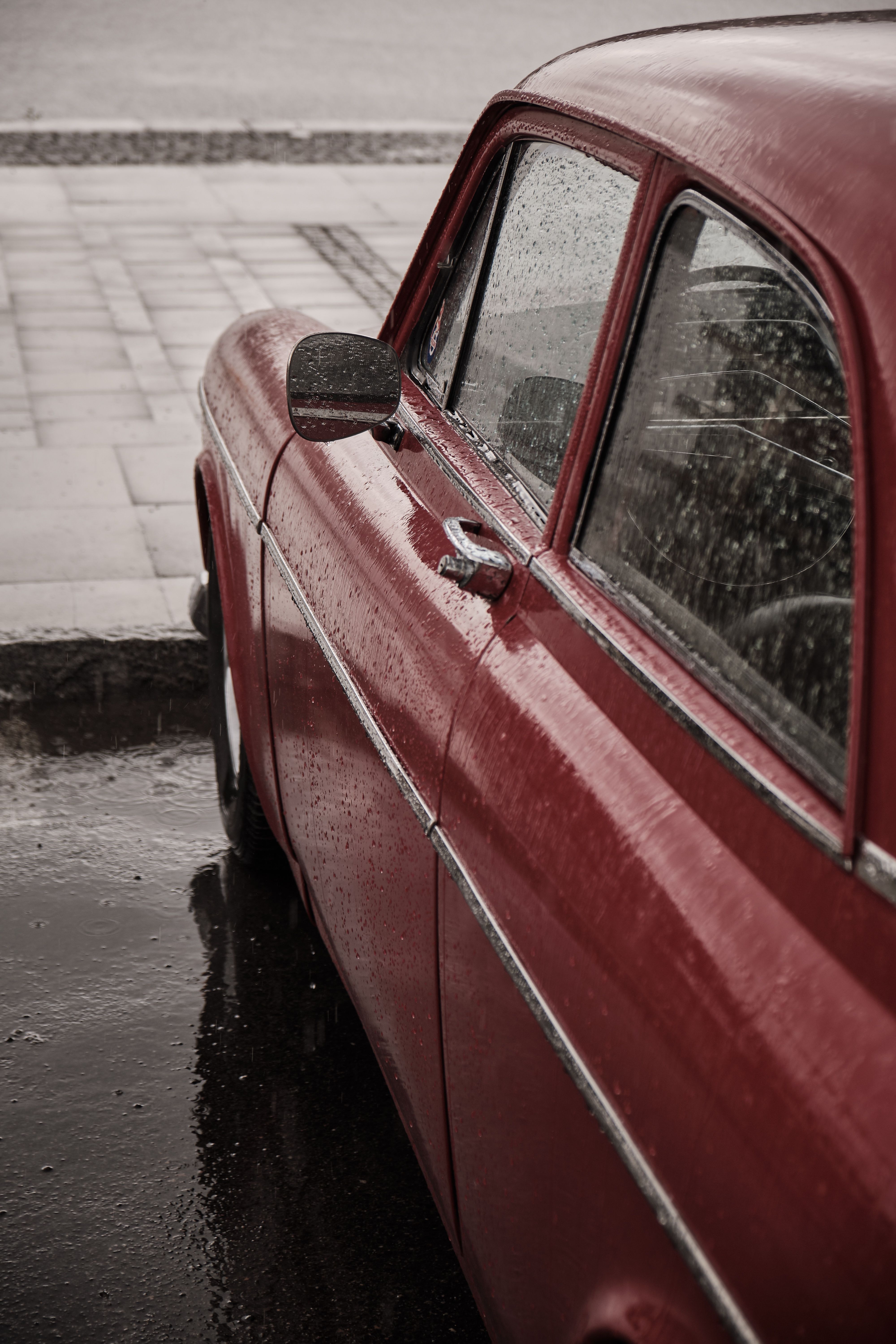 A Wet Red Classic Car · Free Stock Photo