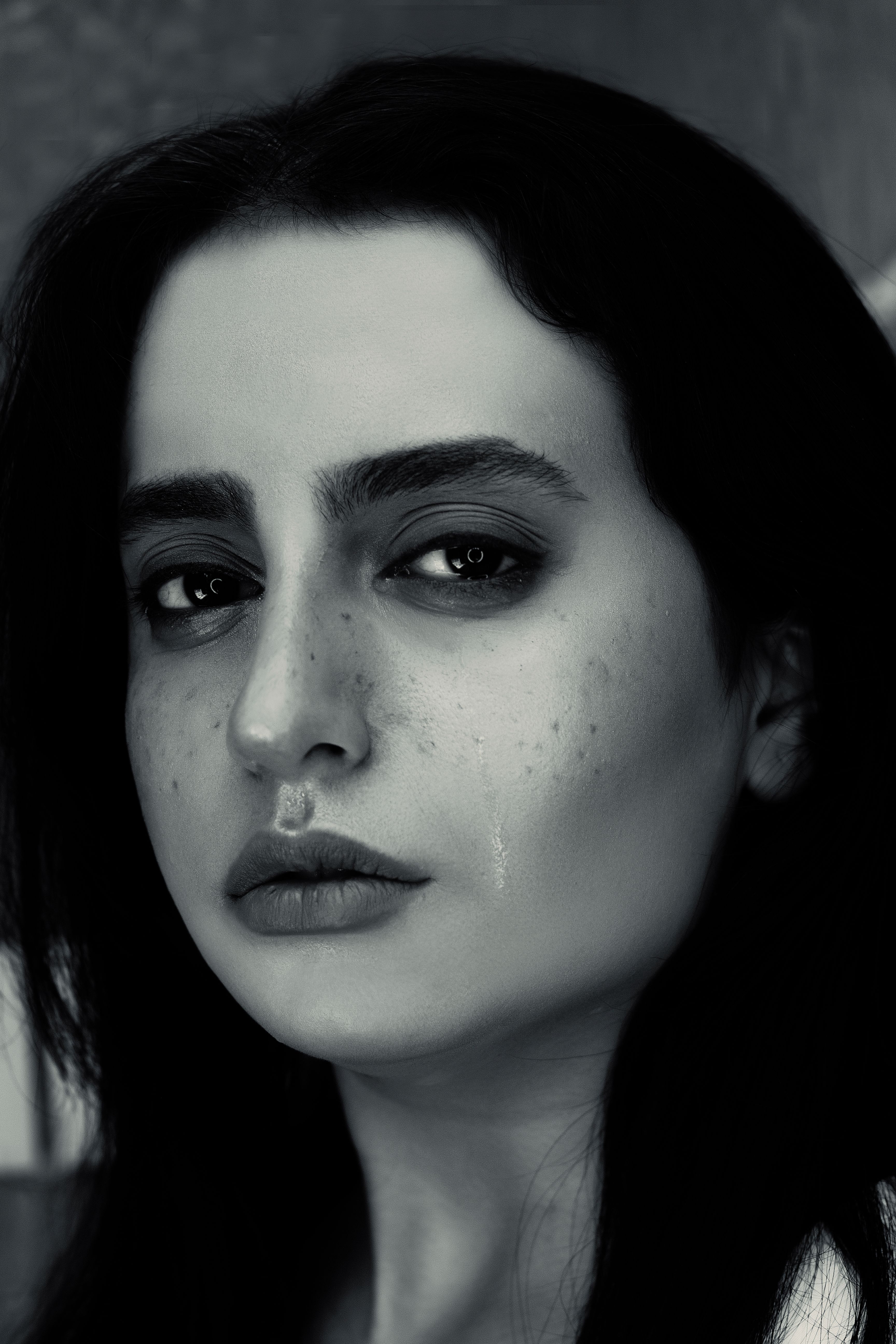 A Grayscale Photo of a Crying Woman · Free Stock Photo