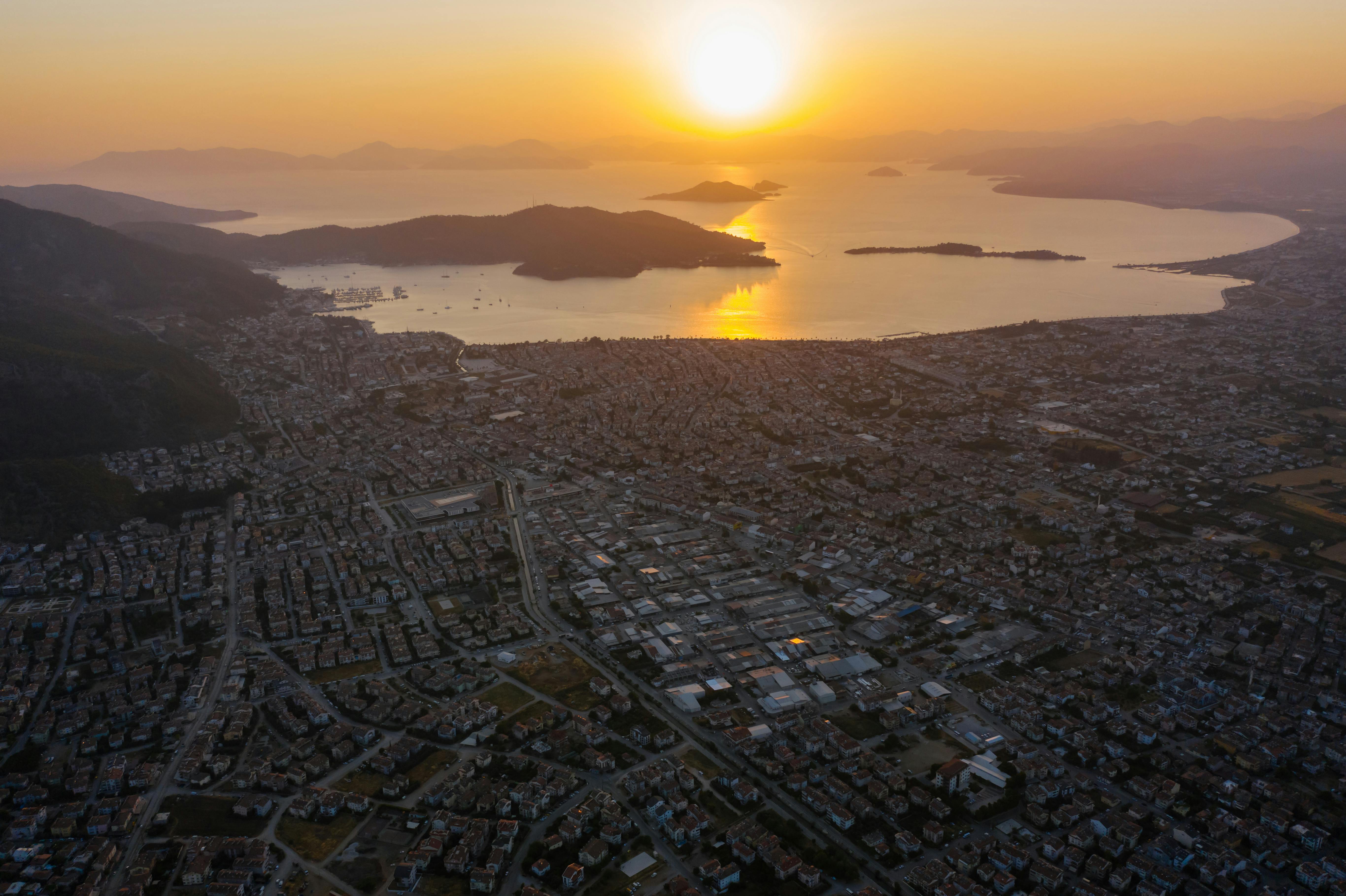 Aerial View of a Coastal City and Islands · Free Stock Photo