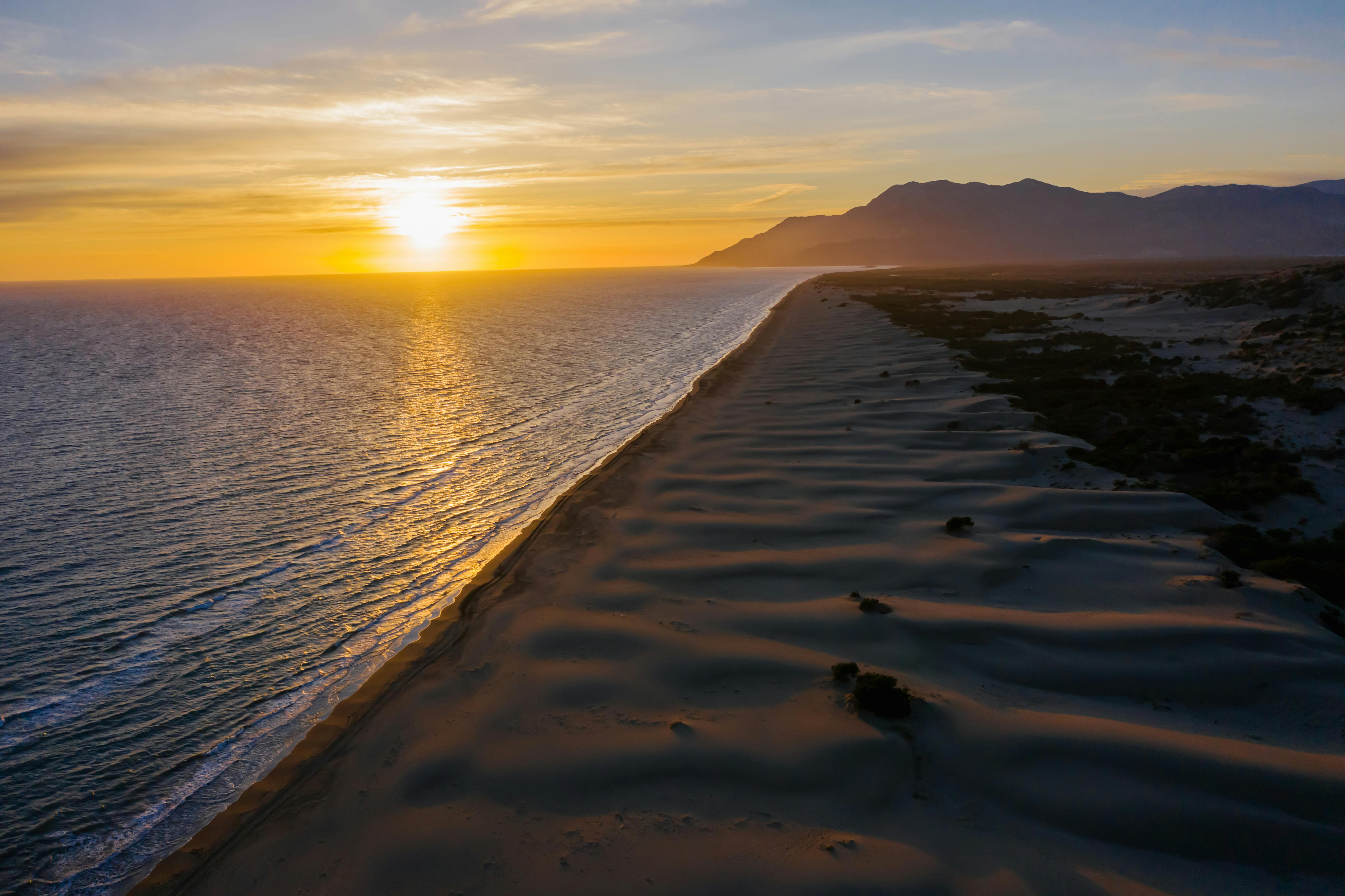 An Aerial Photography of the Beach During Sunset · Free Stock Photo