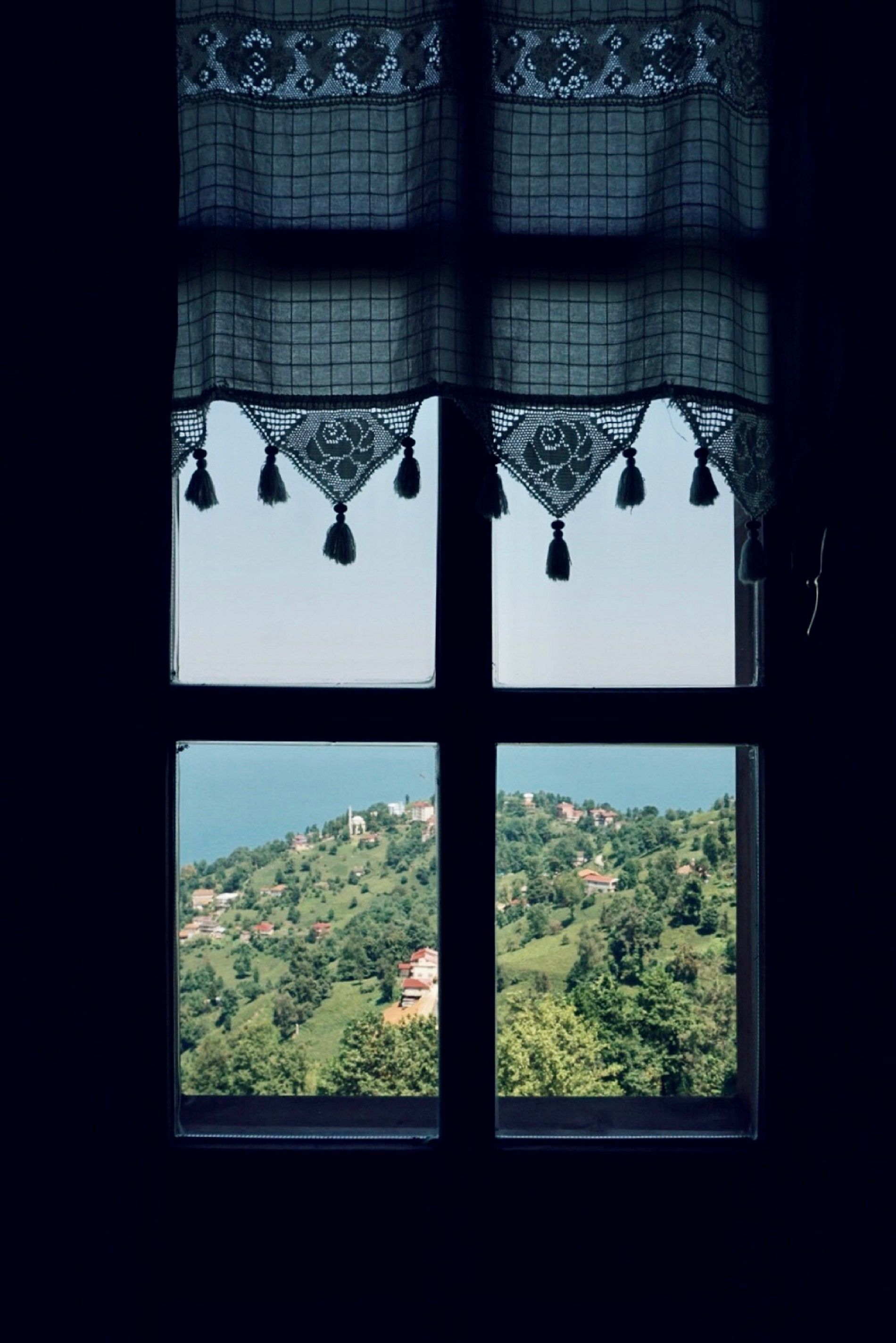 Sunset Seen through Window with Curtains · Free Stock Photo