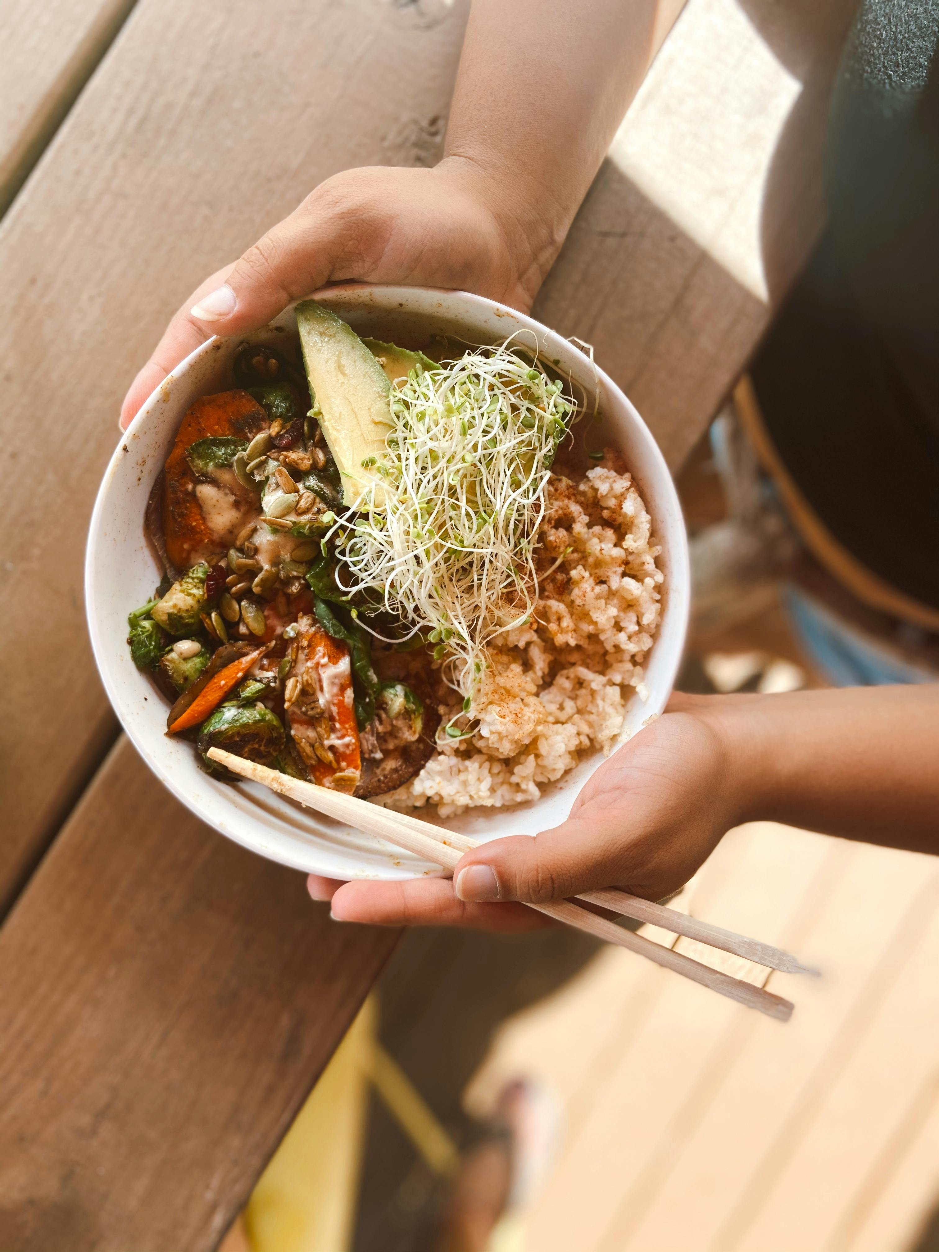 Photo of Chopsticks on Top of a Poke Bowl with Corn and Tofu · Free ...