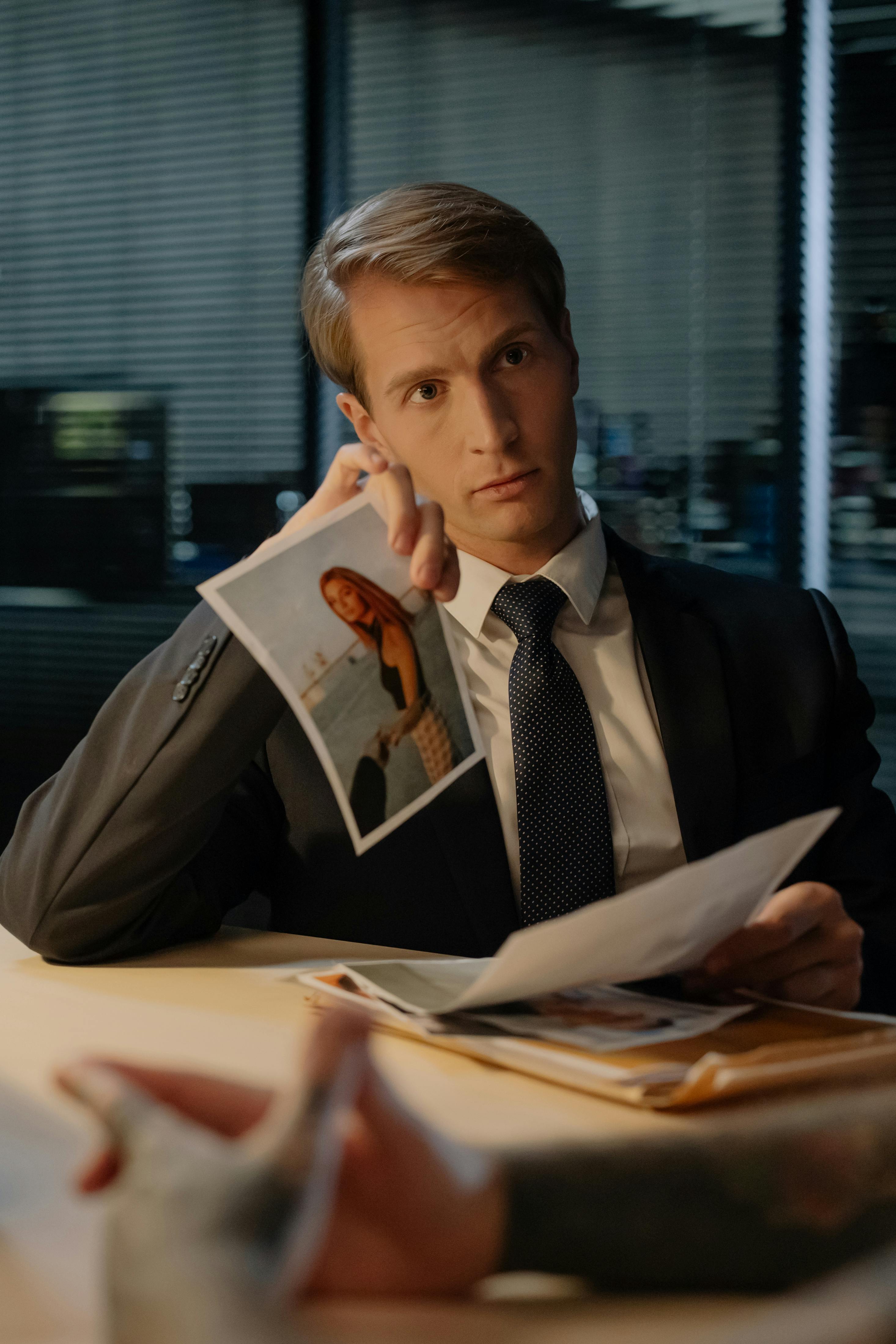 Detective Showing the Suspect Photos during an Interrogation · Free ...