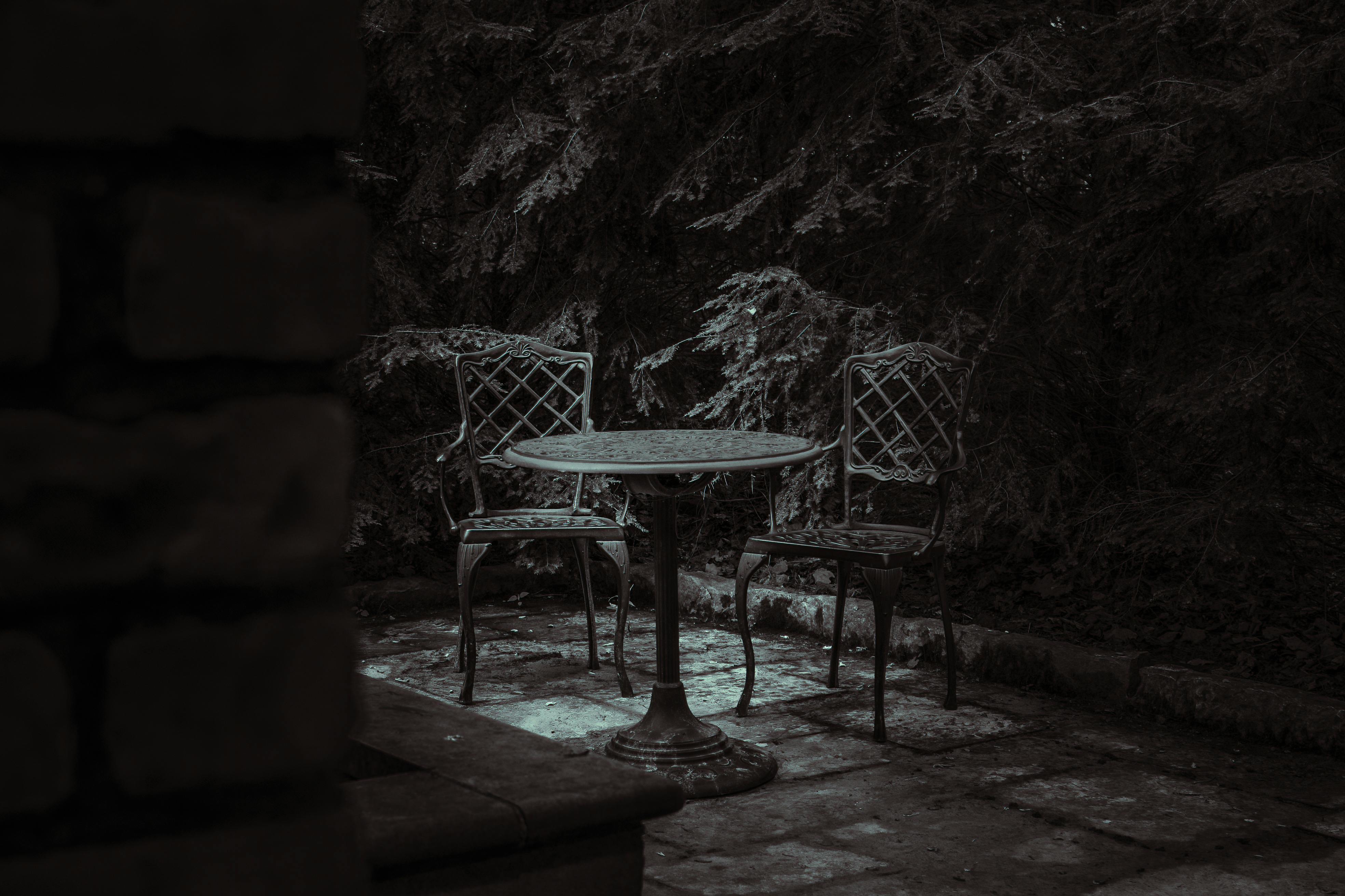 Black Metal Table and Two Chairs Near Plants · Free Stock Photo