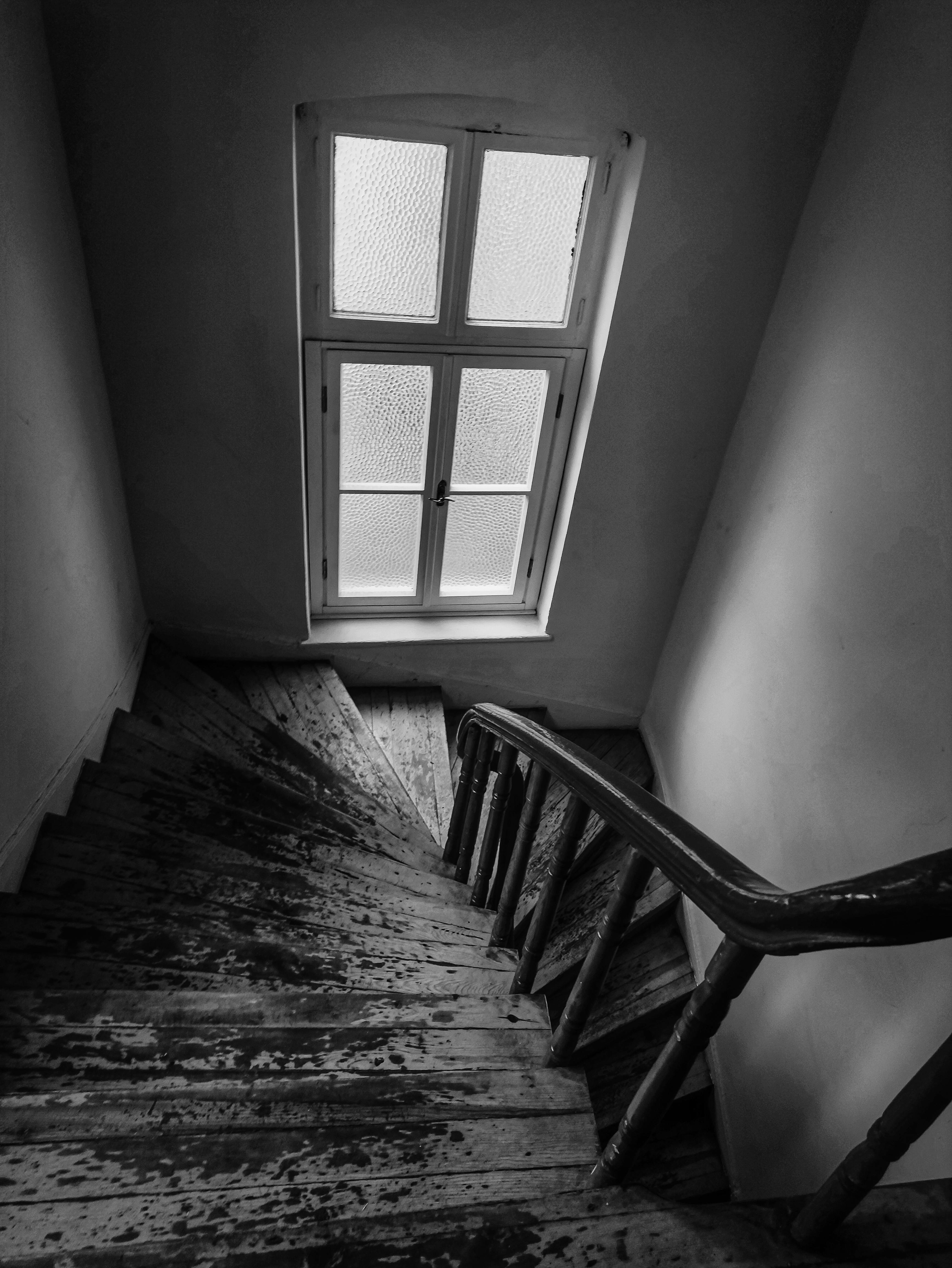 Grayscale Photo of Wooden Stairs · Free Stock Photo