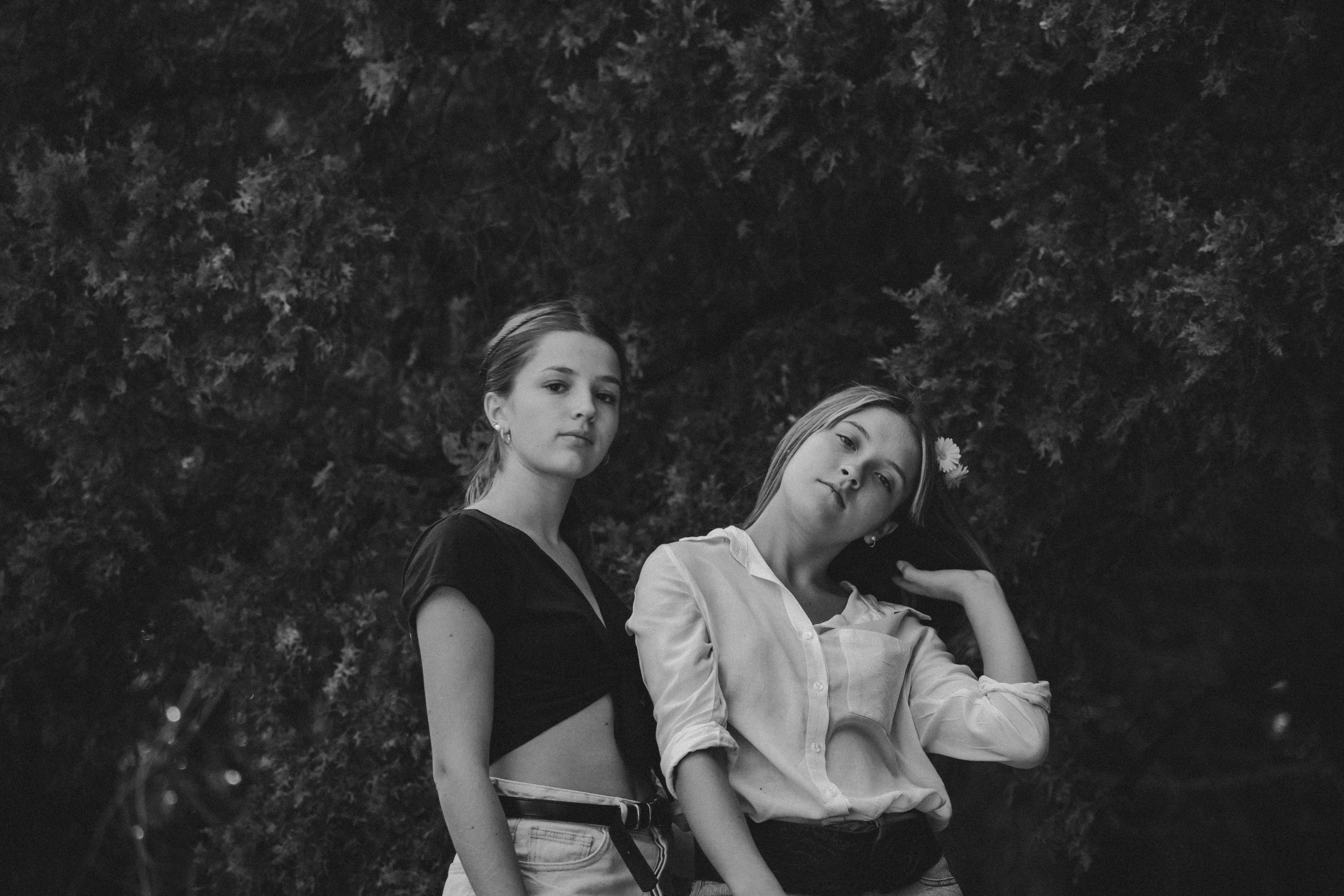 Grayscale Photo of Two Women · Free Stock Photo