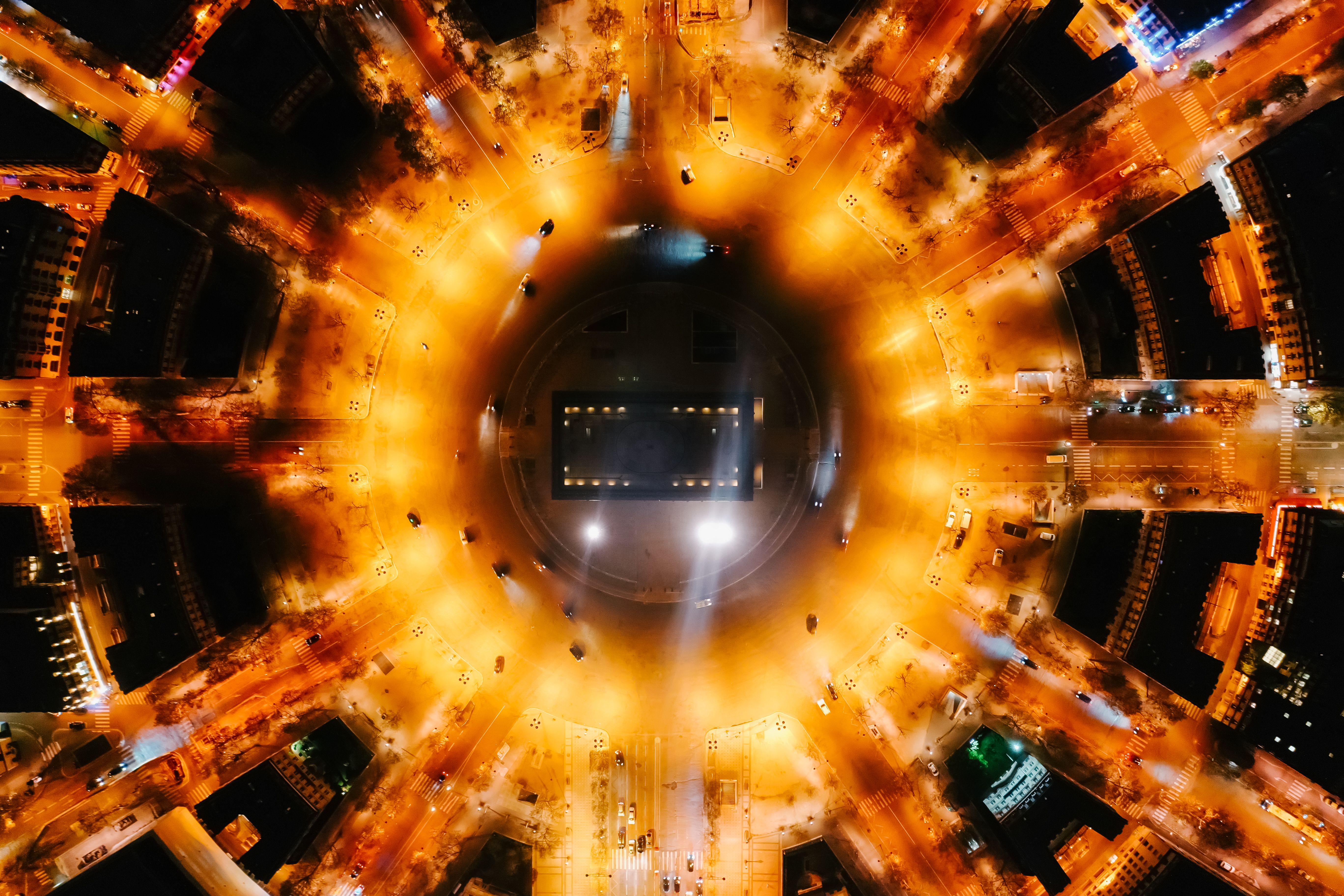 Aerial View of City Buildings at Night · Free Stock Photo