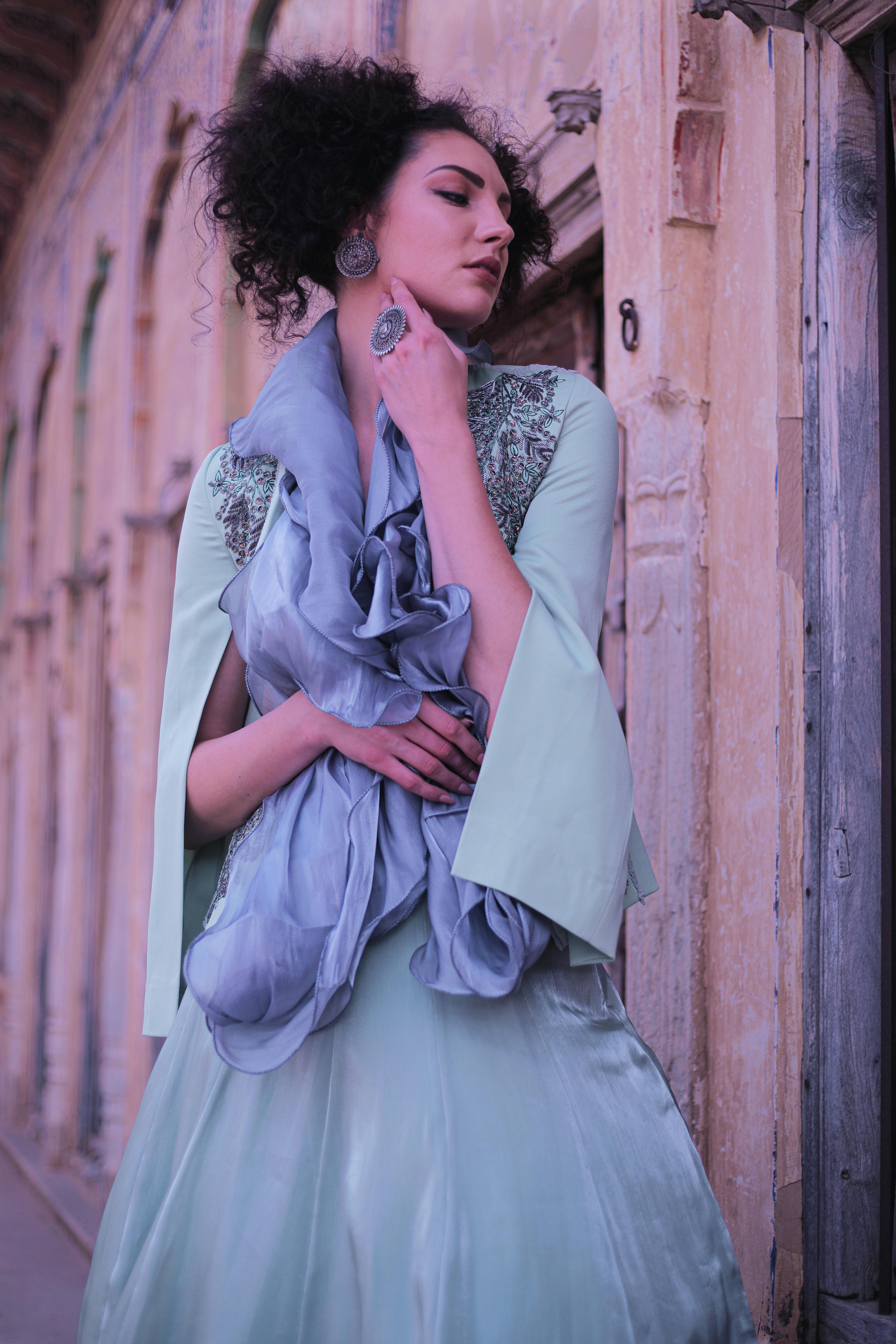 A Model Wearing a Blue Dress · Free Stock Photo