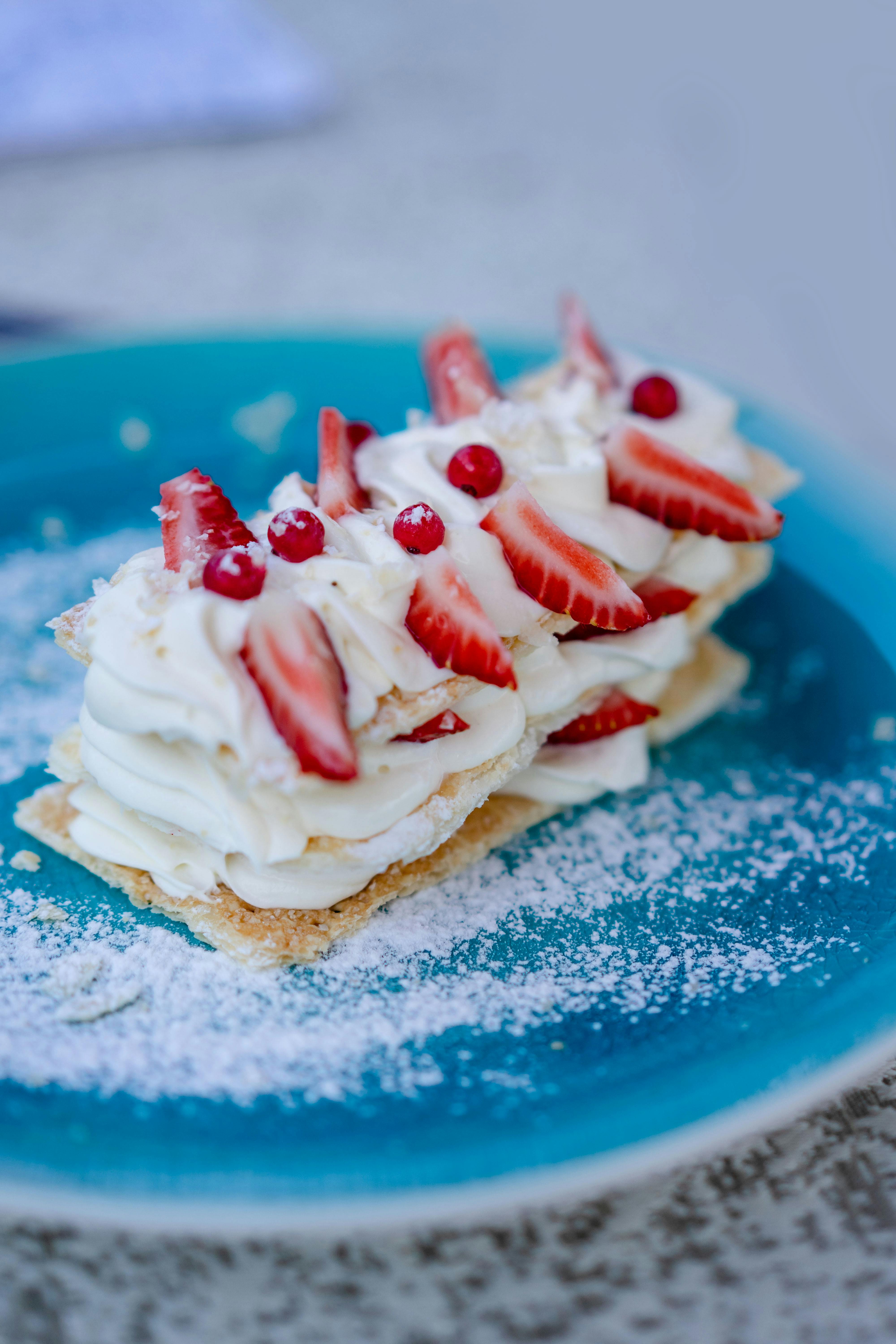 A Mouthwatering Pastry with Strawberry Toppings on a Plate · Free Stock ...