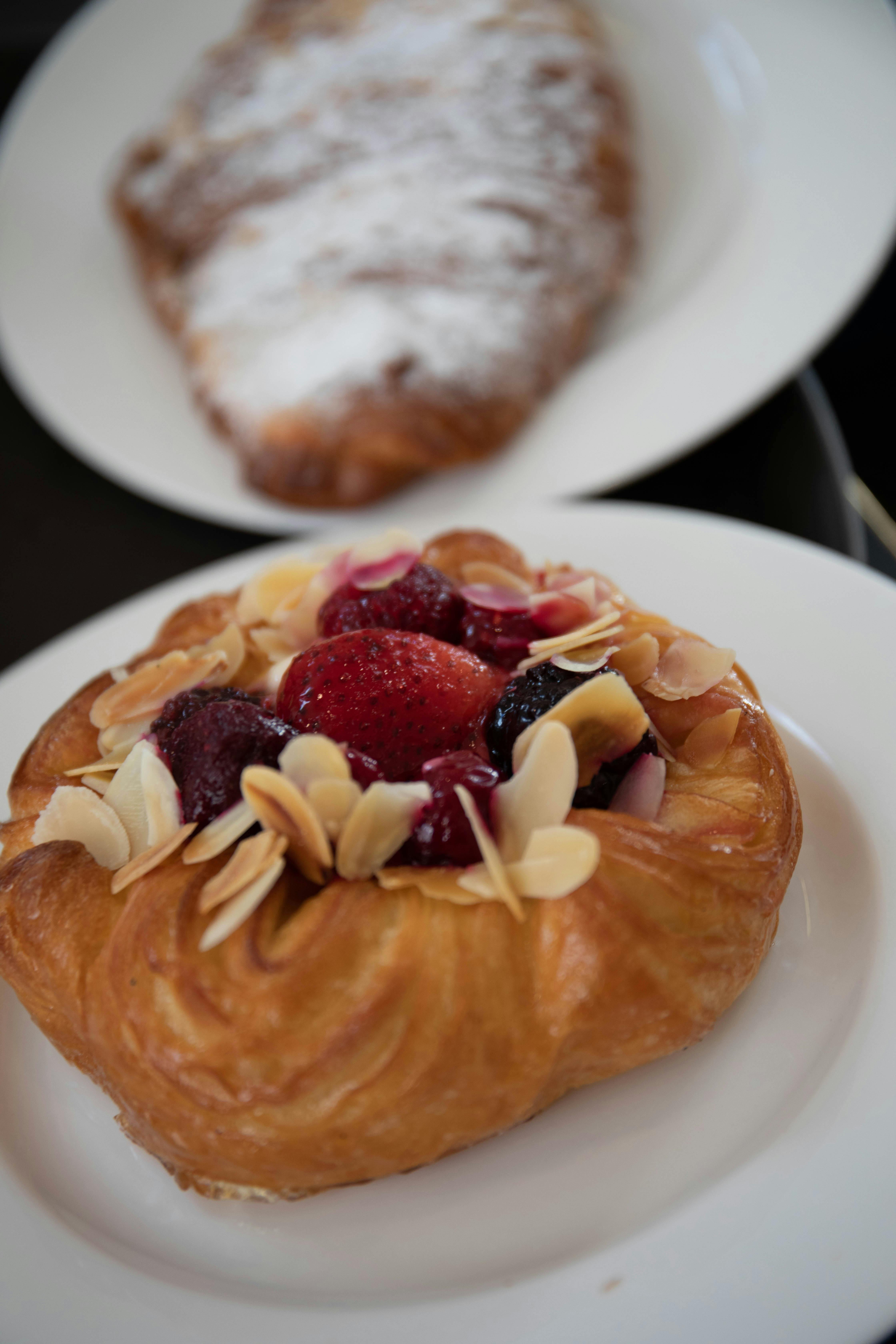 Pastry With Red Jam on a White Ceramic Plate · Free Stock Photo
