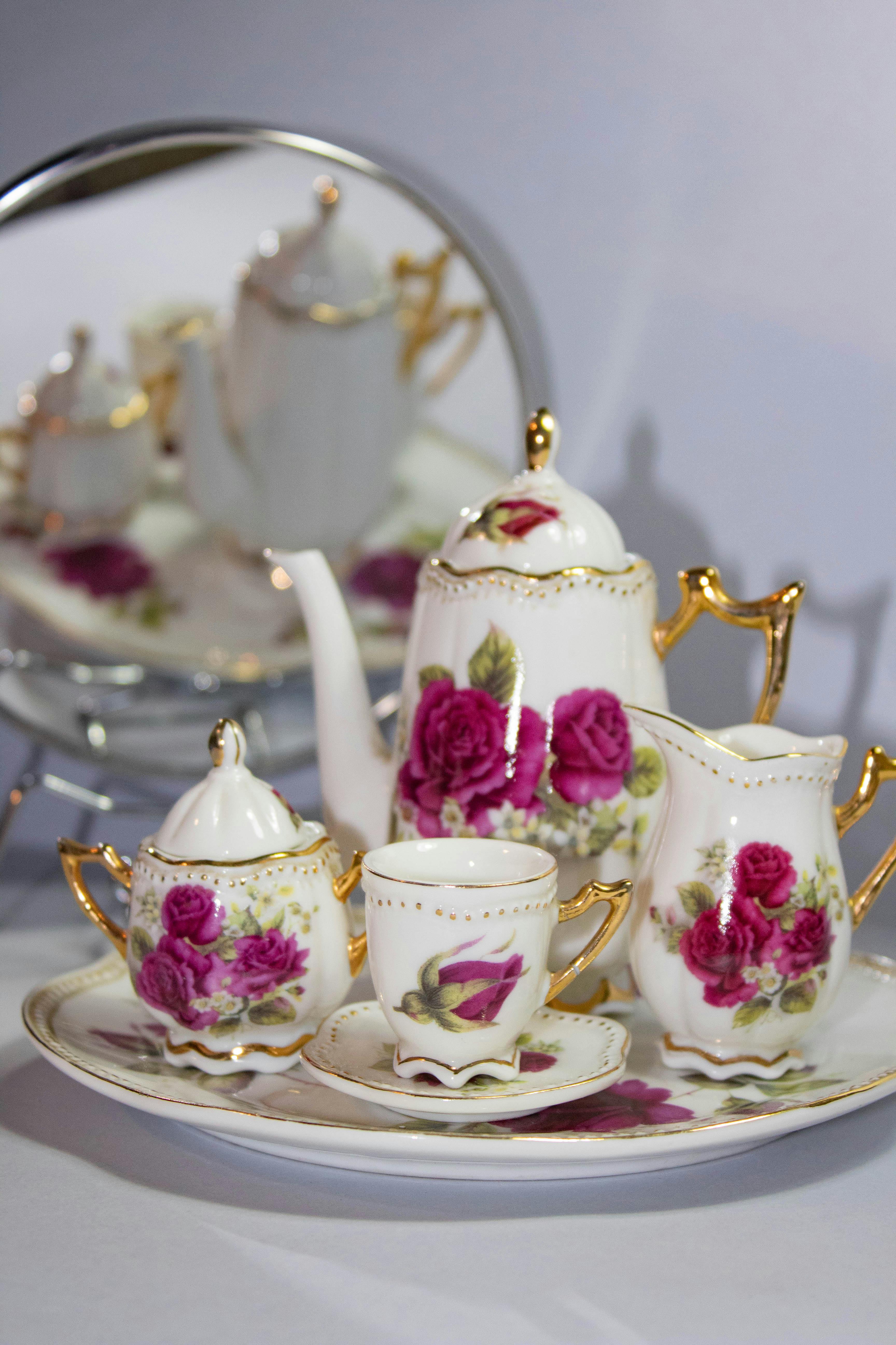 Close-up Photo of Floral Porcelain Tea Set · Free Stock Photo