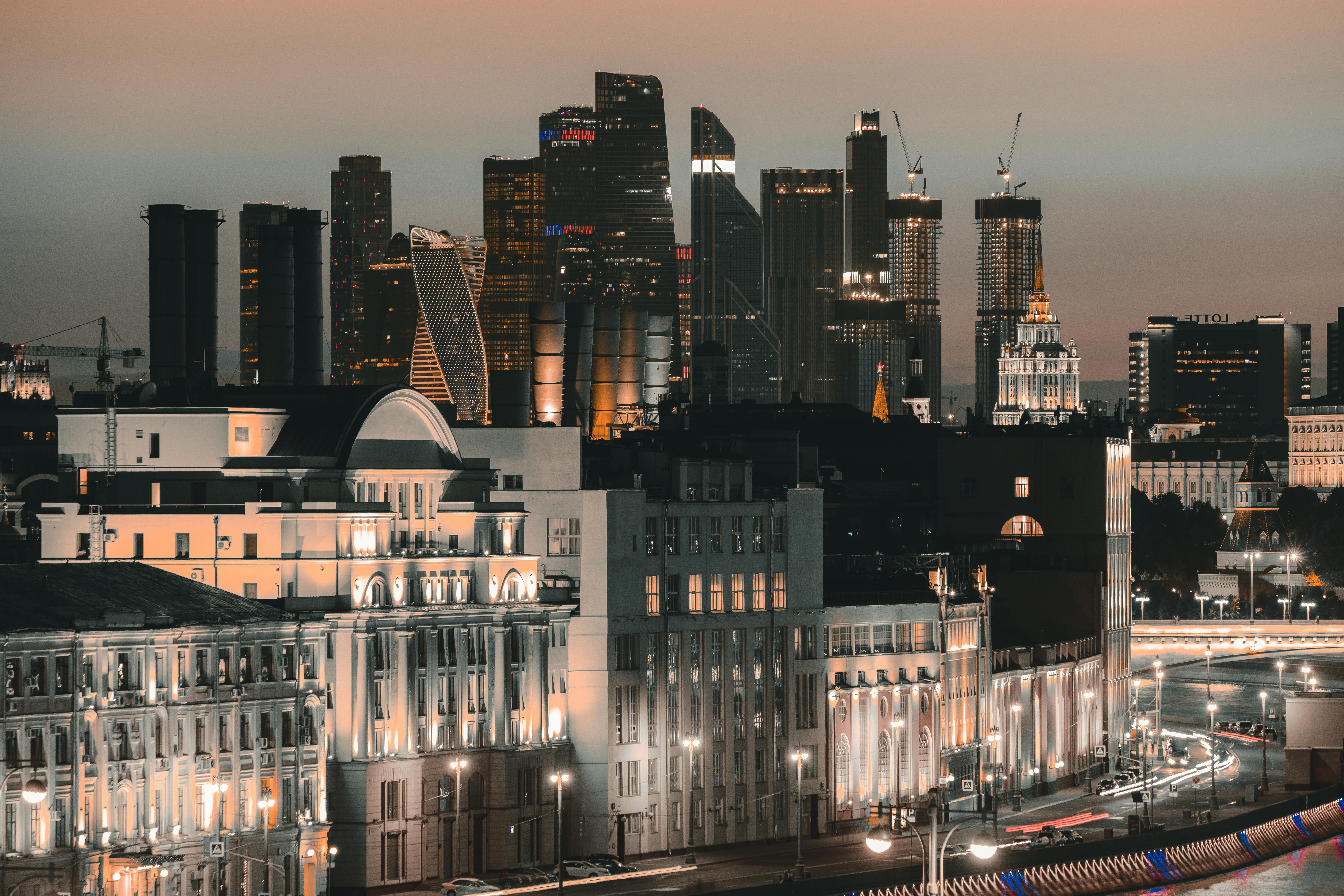 Cityscape of Downtown Moscow, Russia at Night · Free Stock Photo