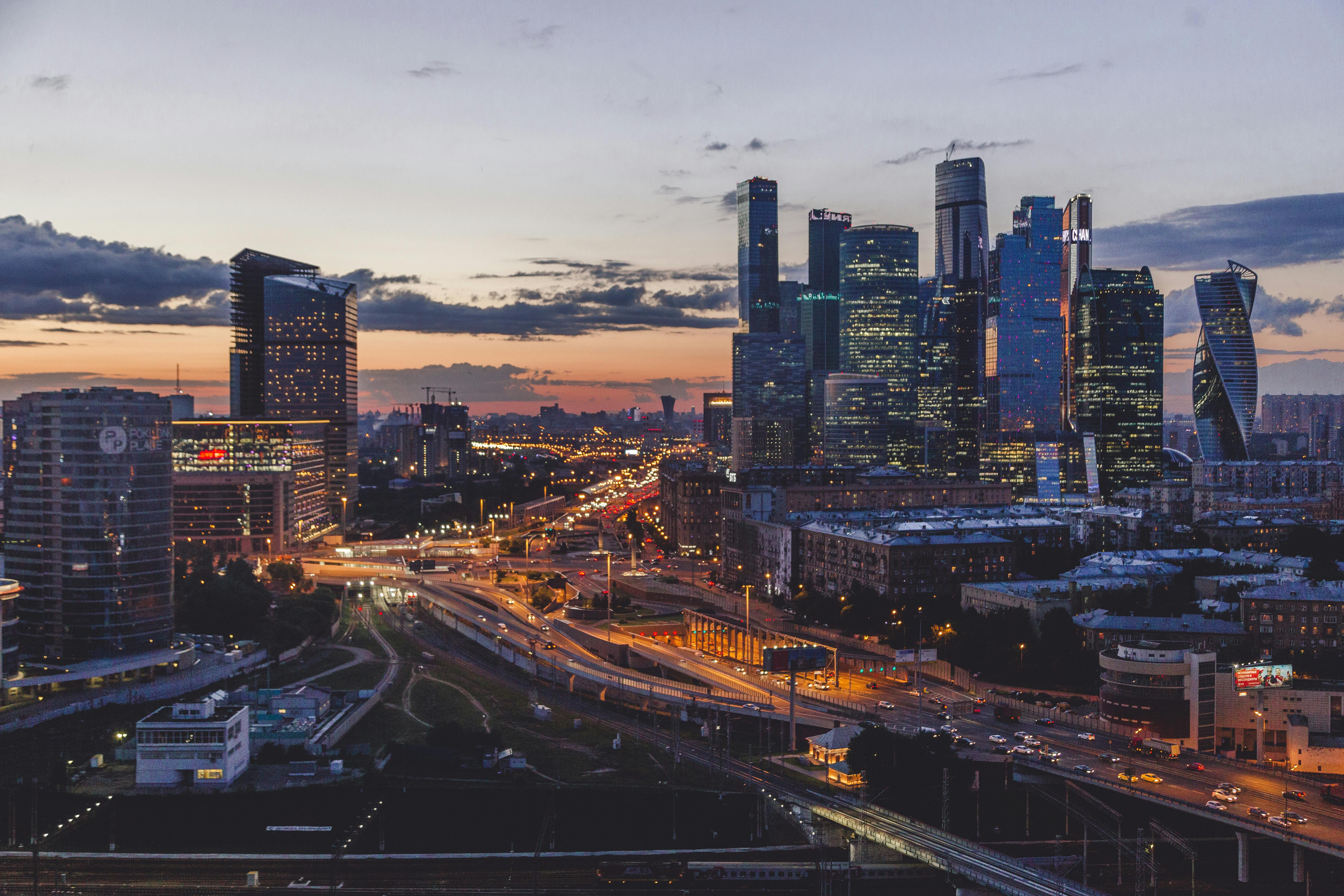 Illuminated Cityscape of Moscow at Sunset · Free Stock Photo