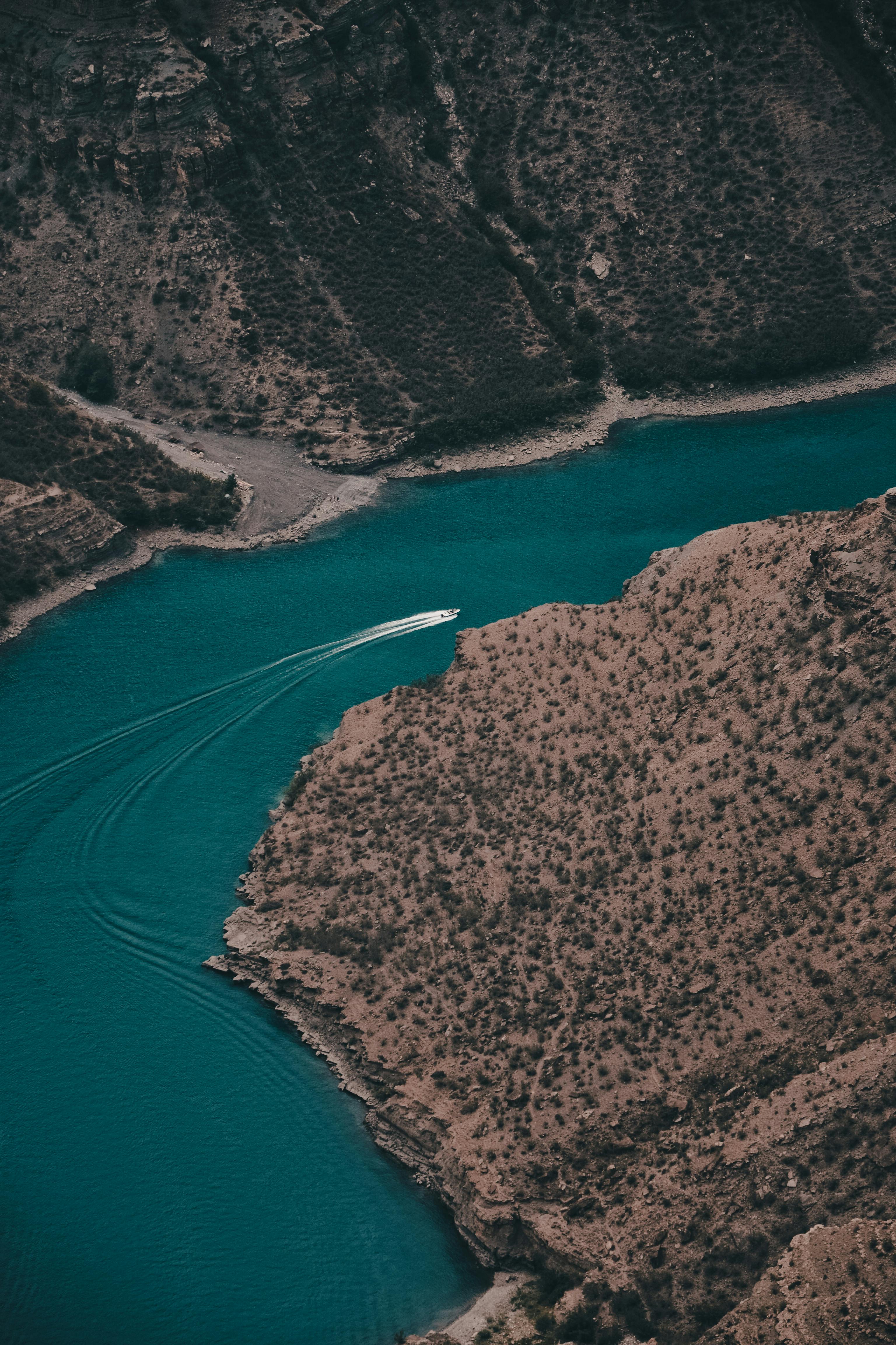 Aerial View of River in Between Mountains · Free Stock Photo