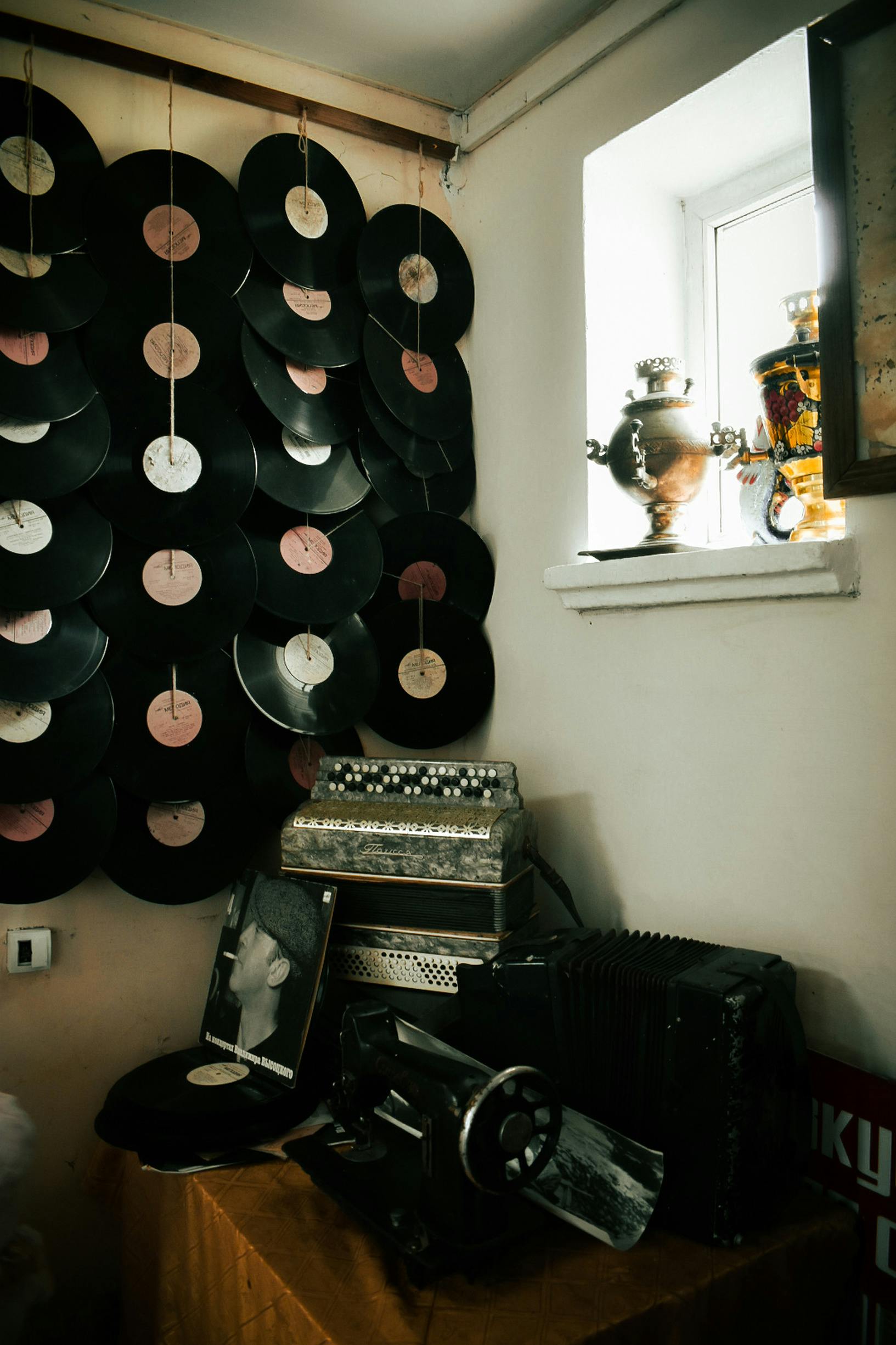Vinyl Records Hanging on the Wall · Free Stock Photo