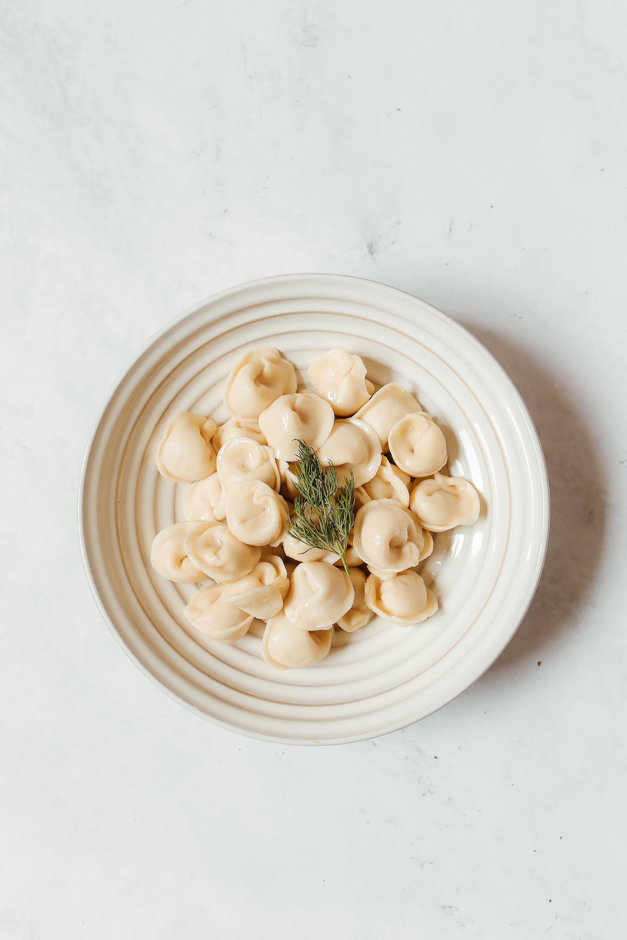 Flat Lay Photography of Delicious Pelmeni on White Ceramic Plate · Free ...