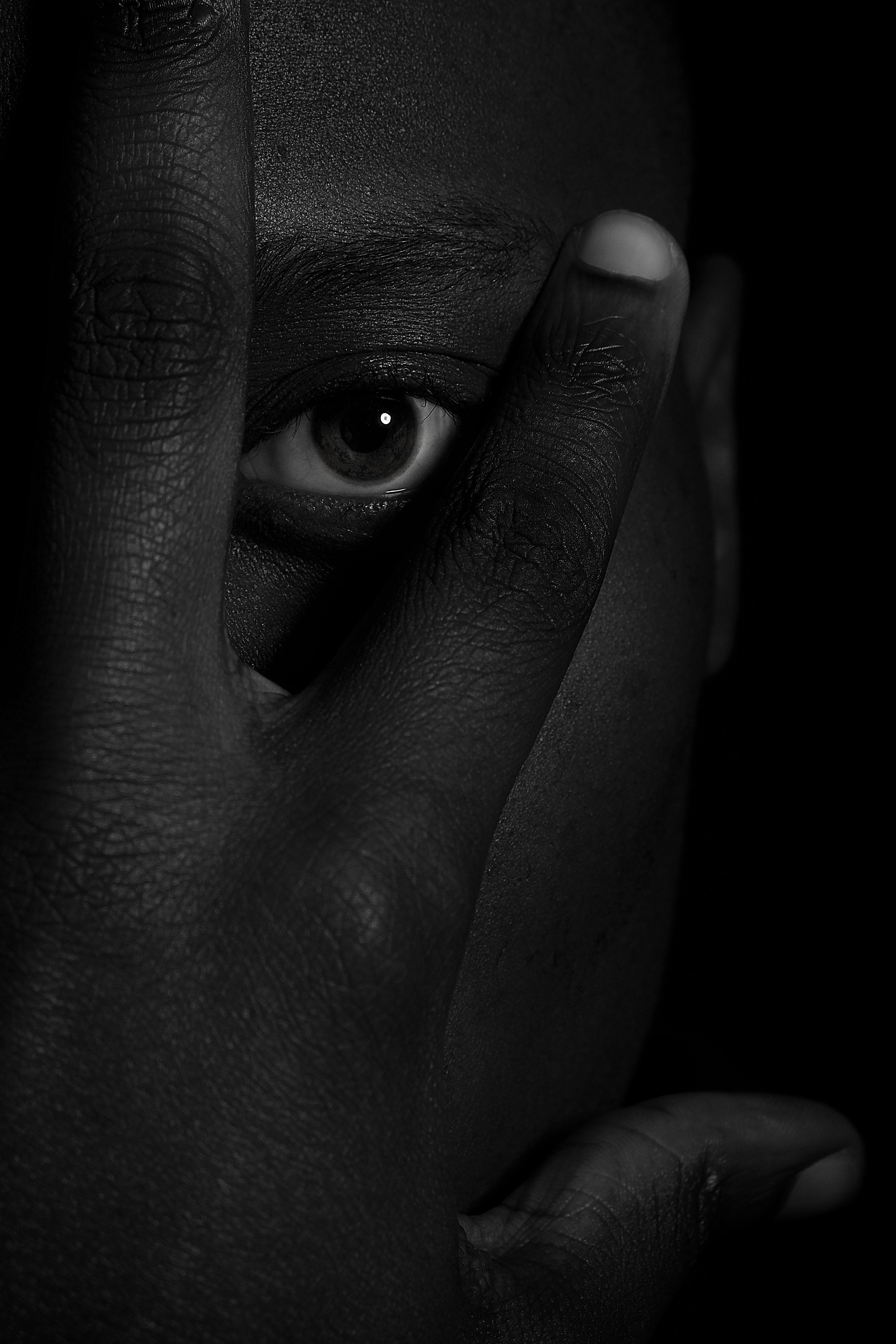 Grayscale Photo of Hand on Person's face · Free Stock Photo