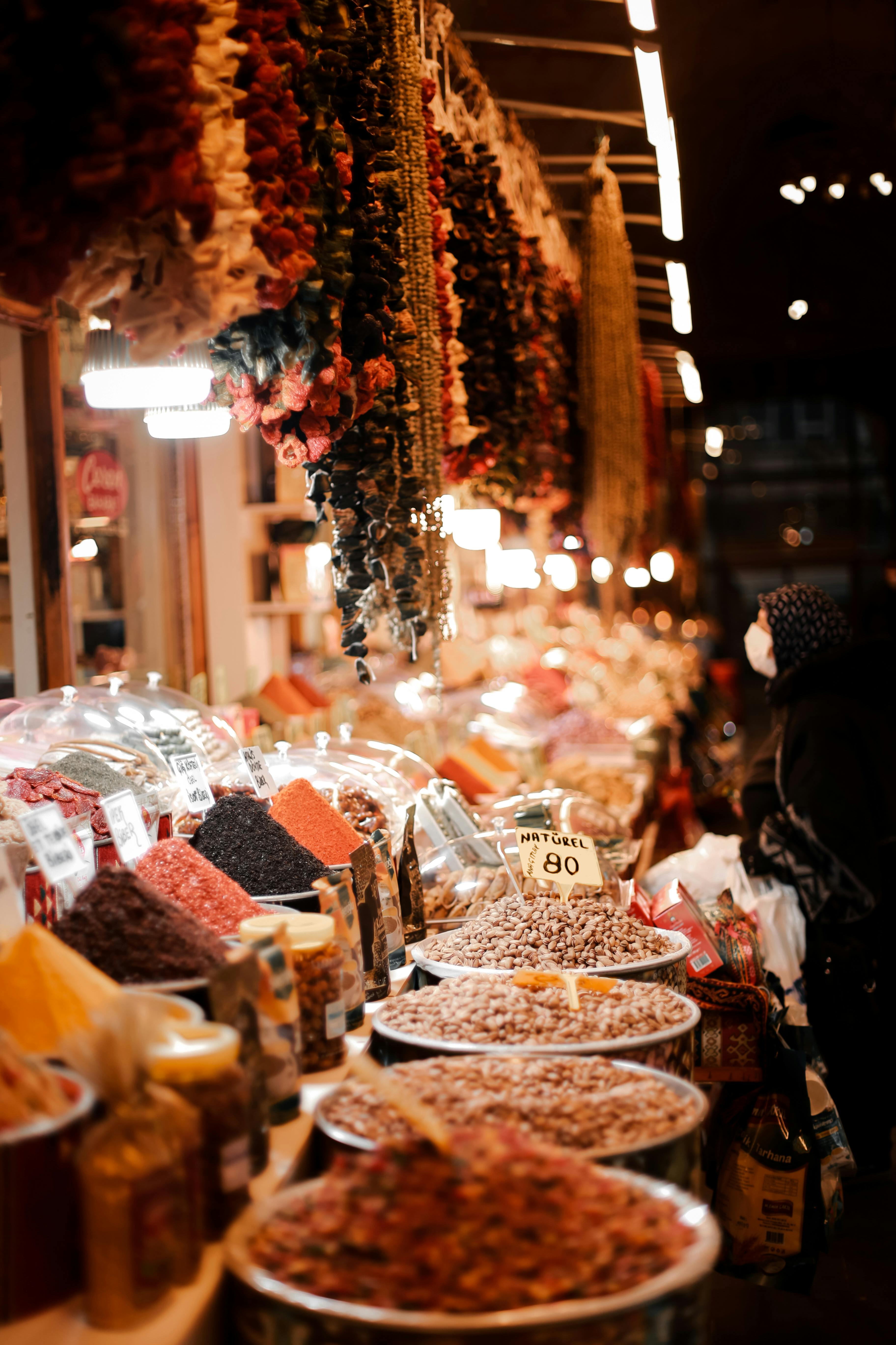 Spices on a Bazaar Stall at Night · Free Stock Photo