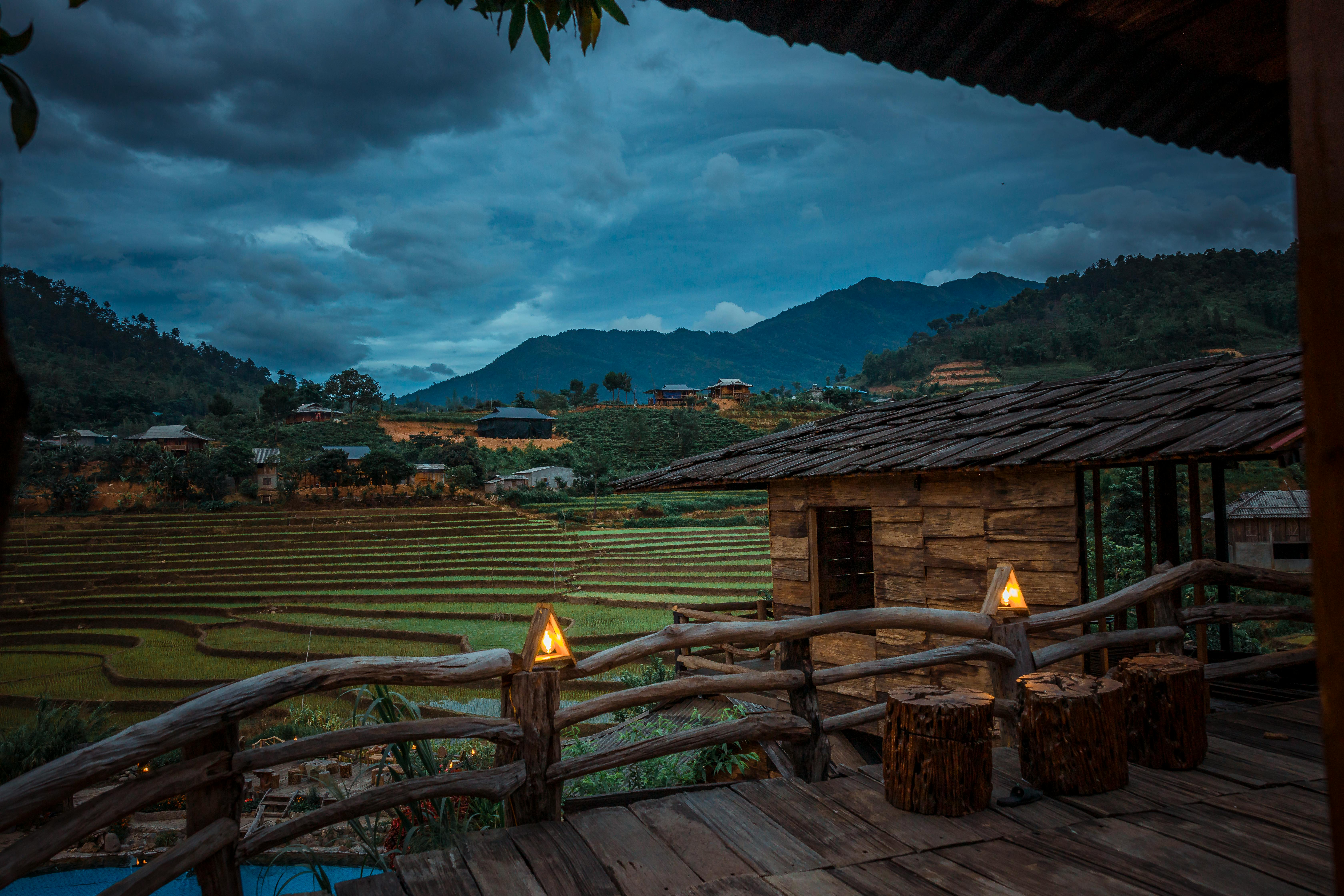 Wooden Exotic Resort in Mountain Landscape · Free Stock Photo