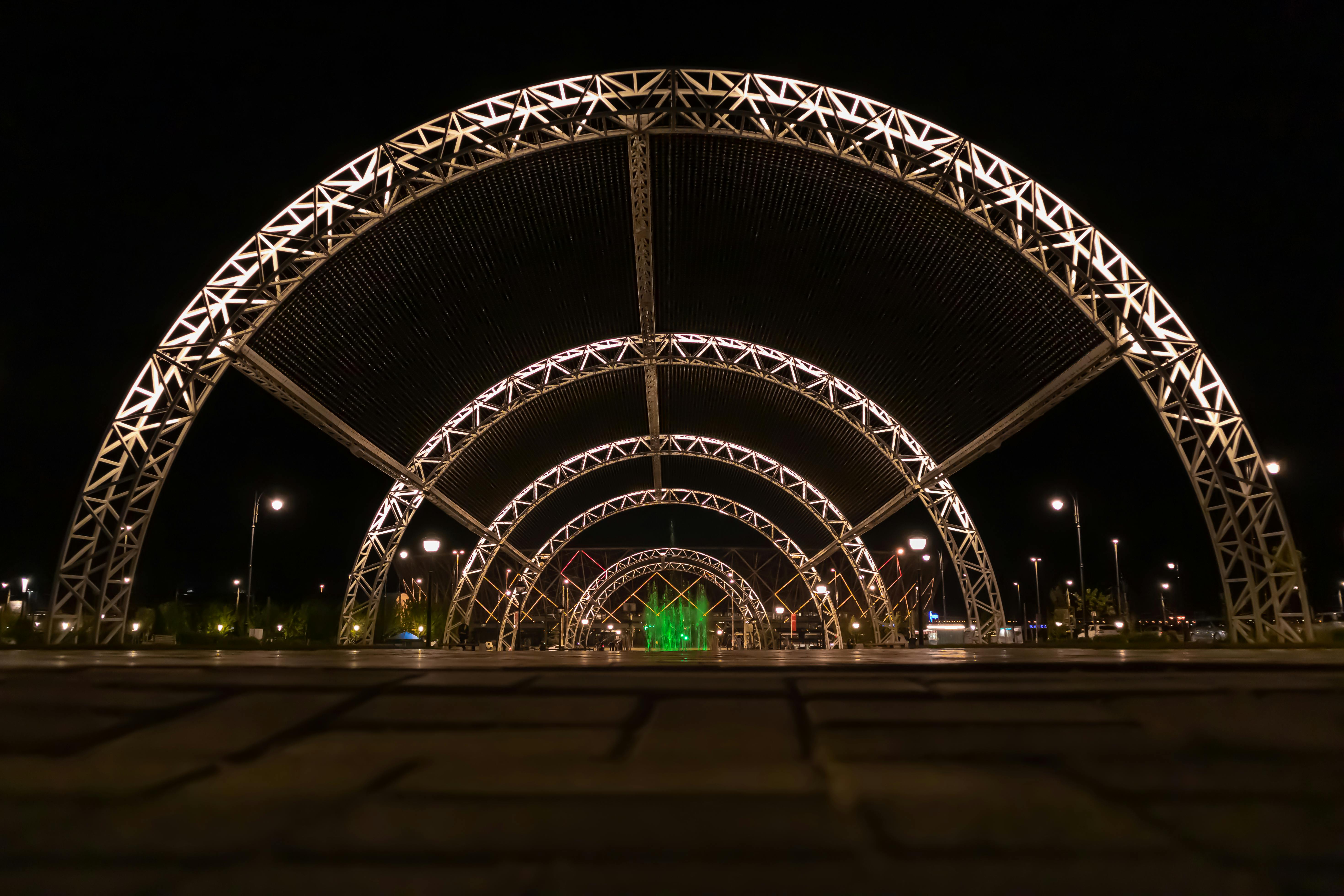 Modern Architectural Metal Structure at Night · Free Stock Photo