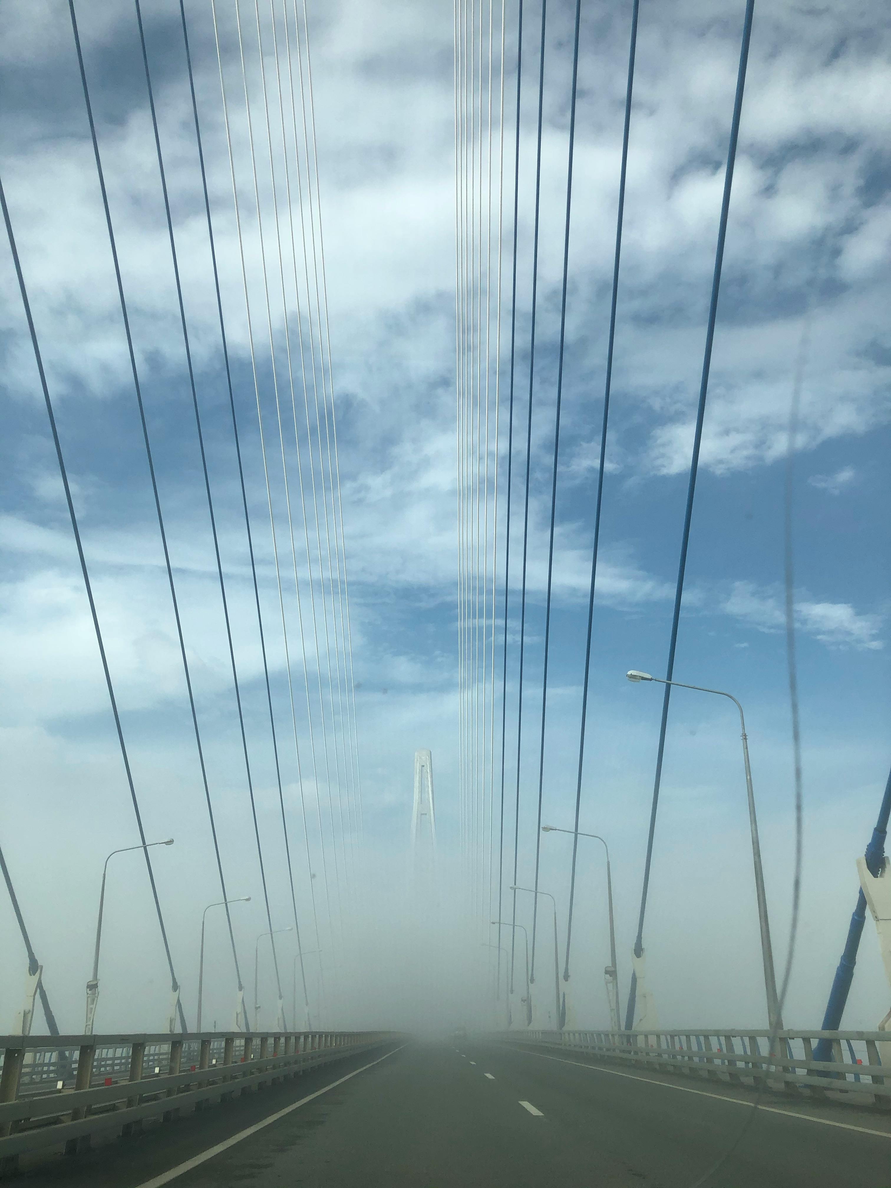 High Angle View of Suspension Bridge Against Sky · Free Stock Photo