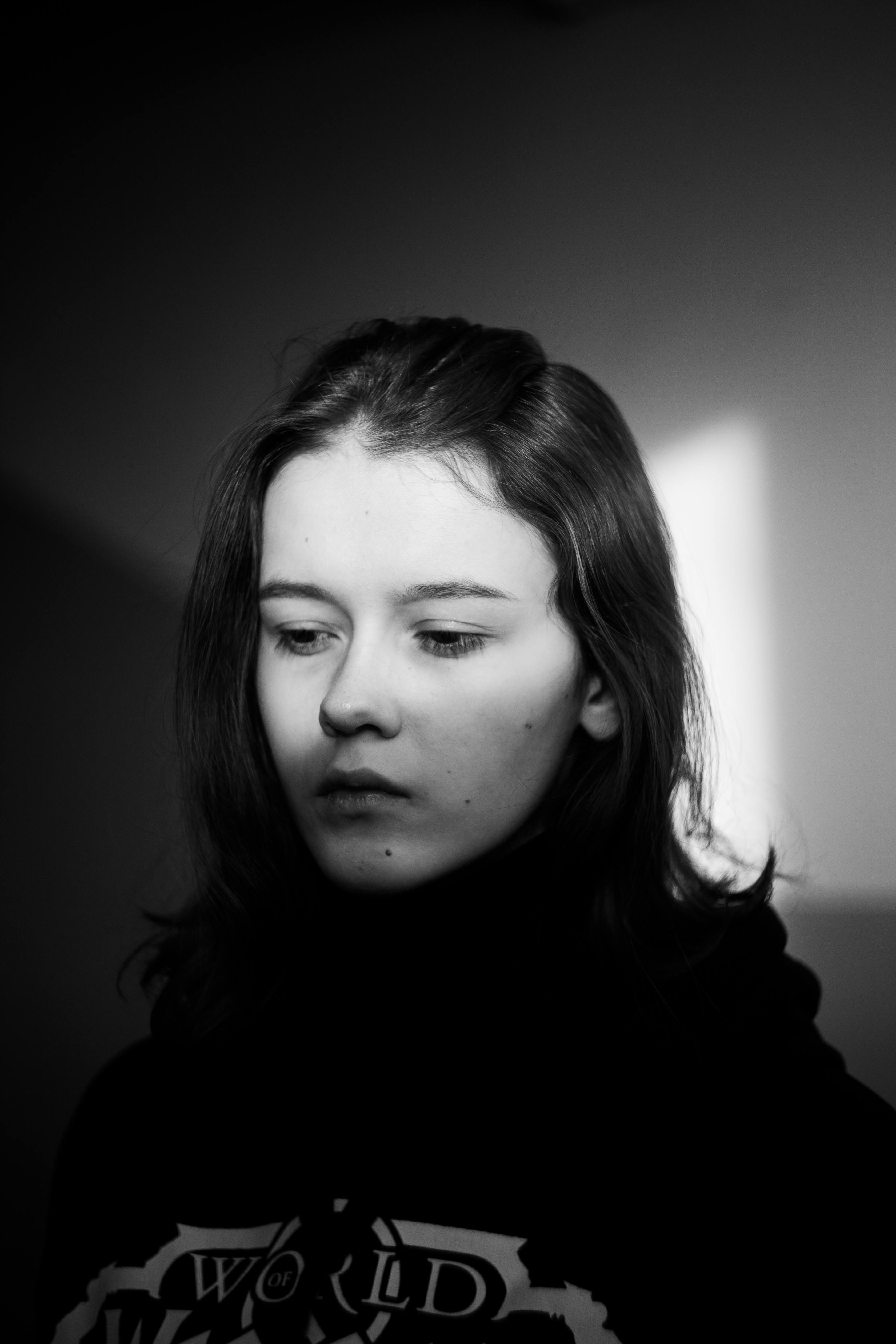 Grayscale Photo of a Sad Woman · Free Stock Photo